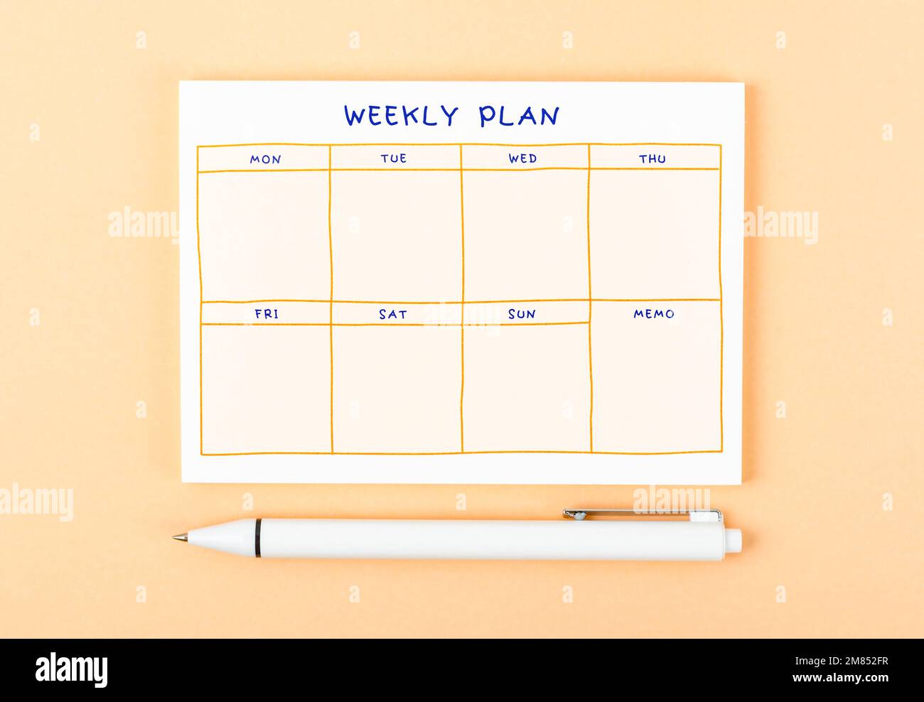 A Blank weekly plan notice block on yellow colour background. Empty ...