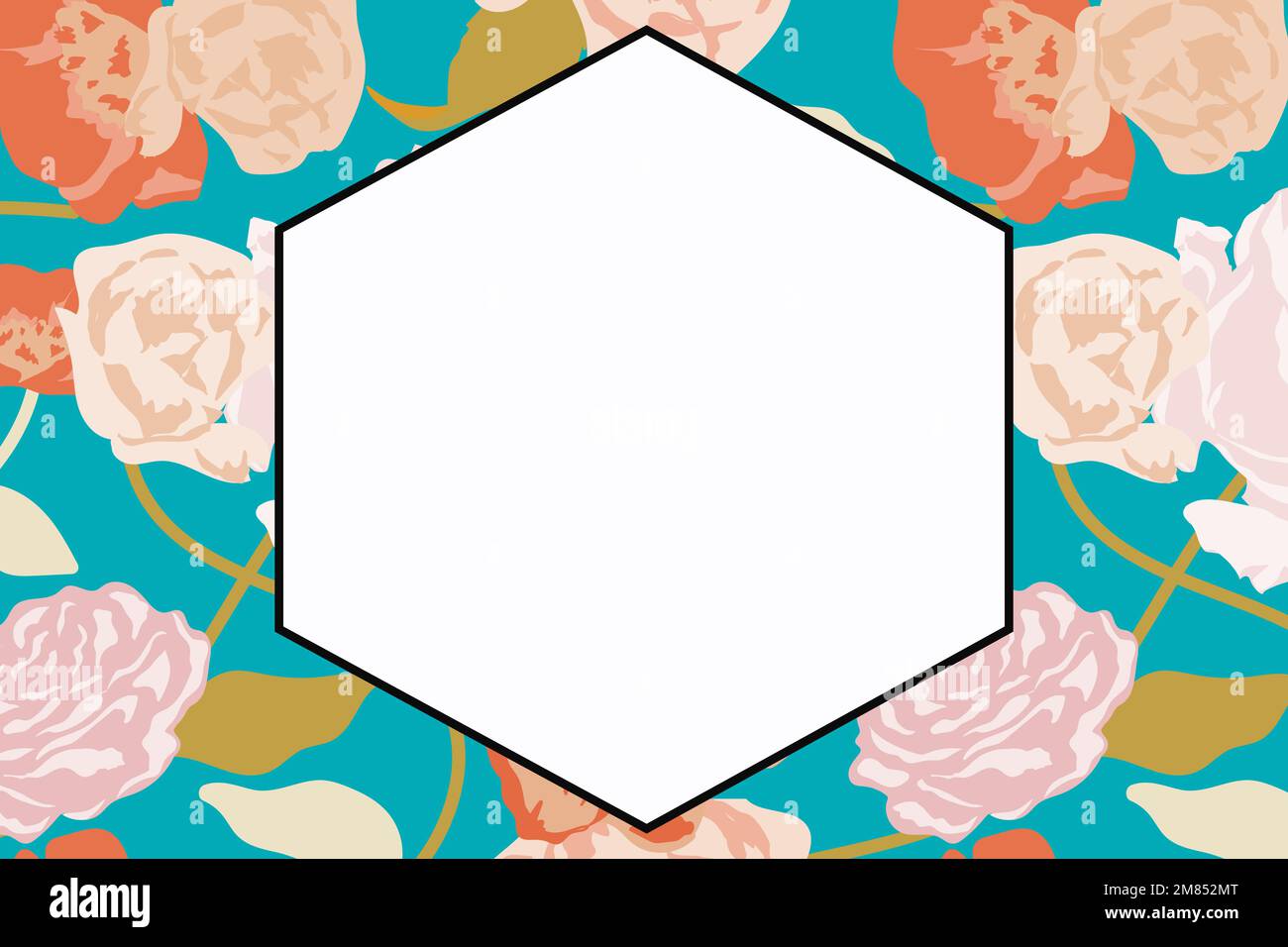 Spring floral hexagon frame vector with pastel roses on white ...