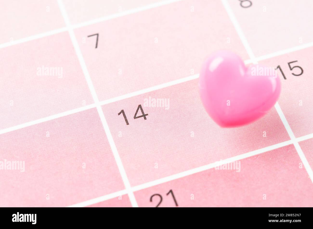 Blank 14 February Valentine's Day Calendar with pink heart push pin ...