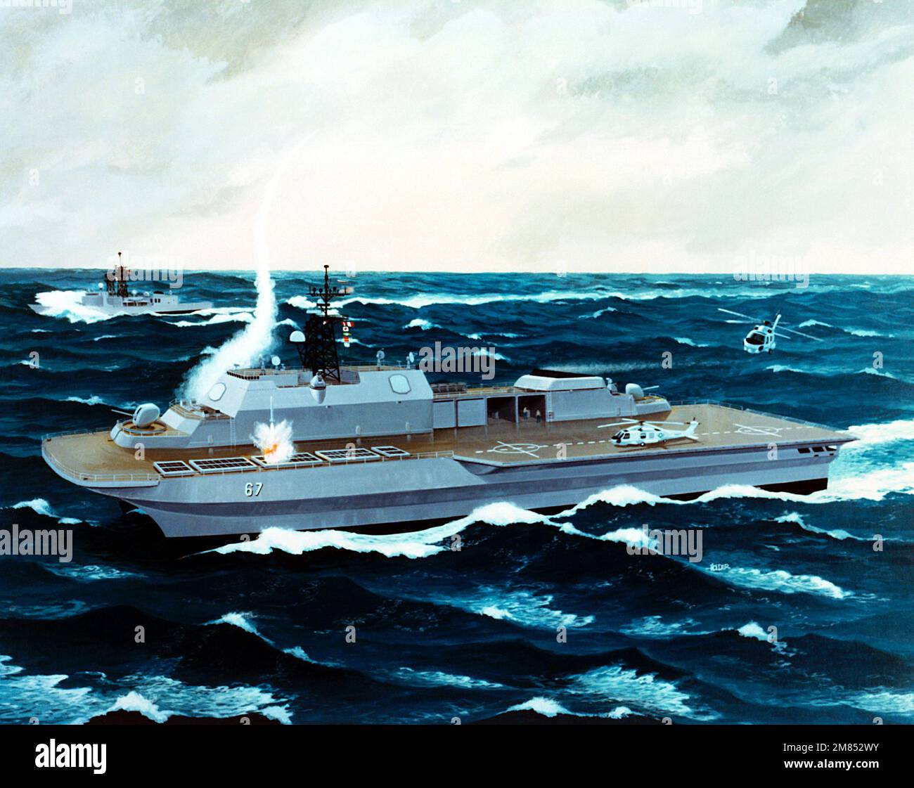 An artist's concept of a battle cruiser (CGH-67) with the SWATH (small ...