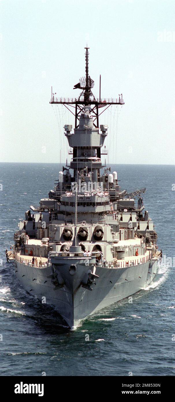 A bow view of the battleship USS IOWA (BB-61) underway. Country ...