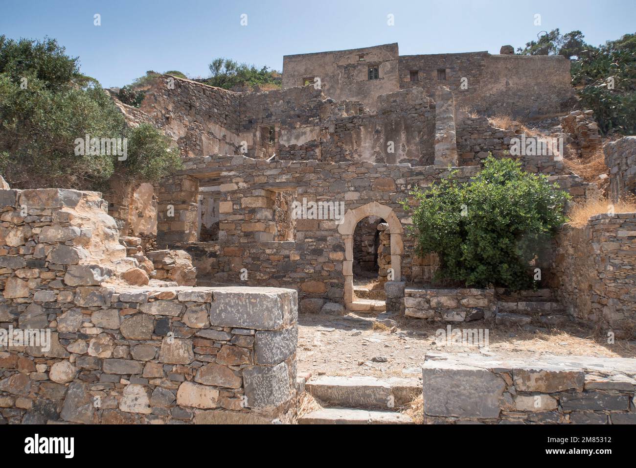 Dilapidated houses oand ruins on Spinalonga island in Crete Stock Photo ...