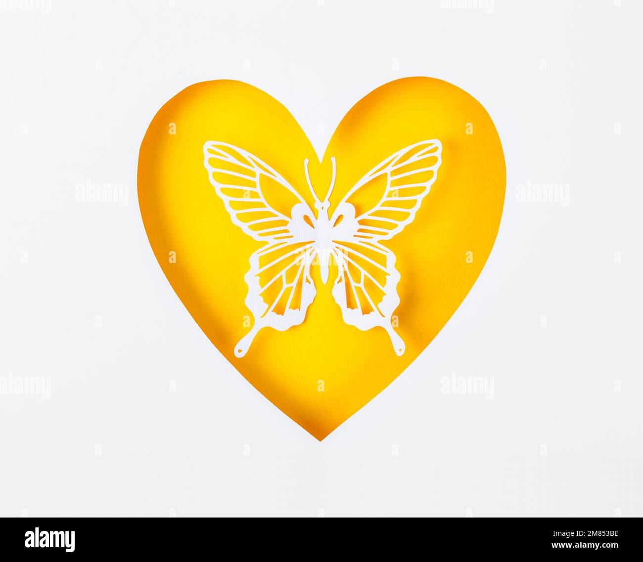 A Butterfly made from carve paper or cutting in herat shape paper with ...