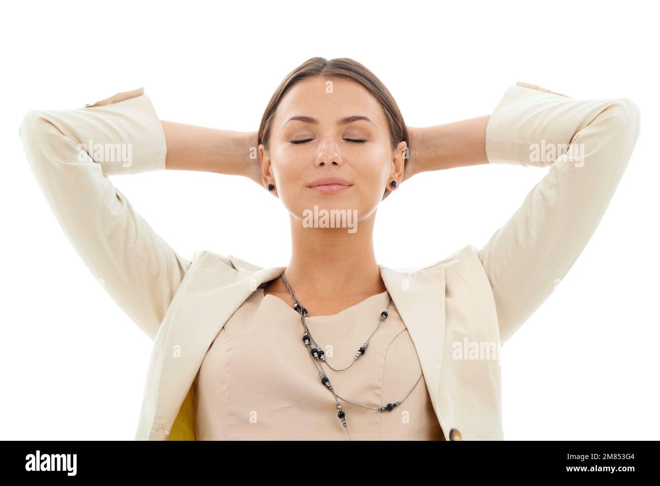 Taking a moment to reflect. A beautiful young businesswoman leaning ...