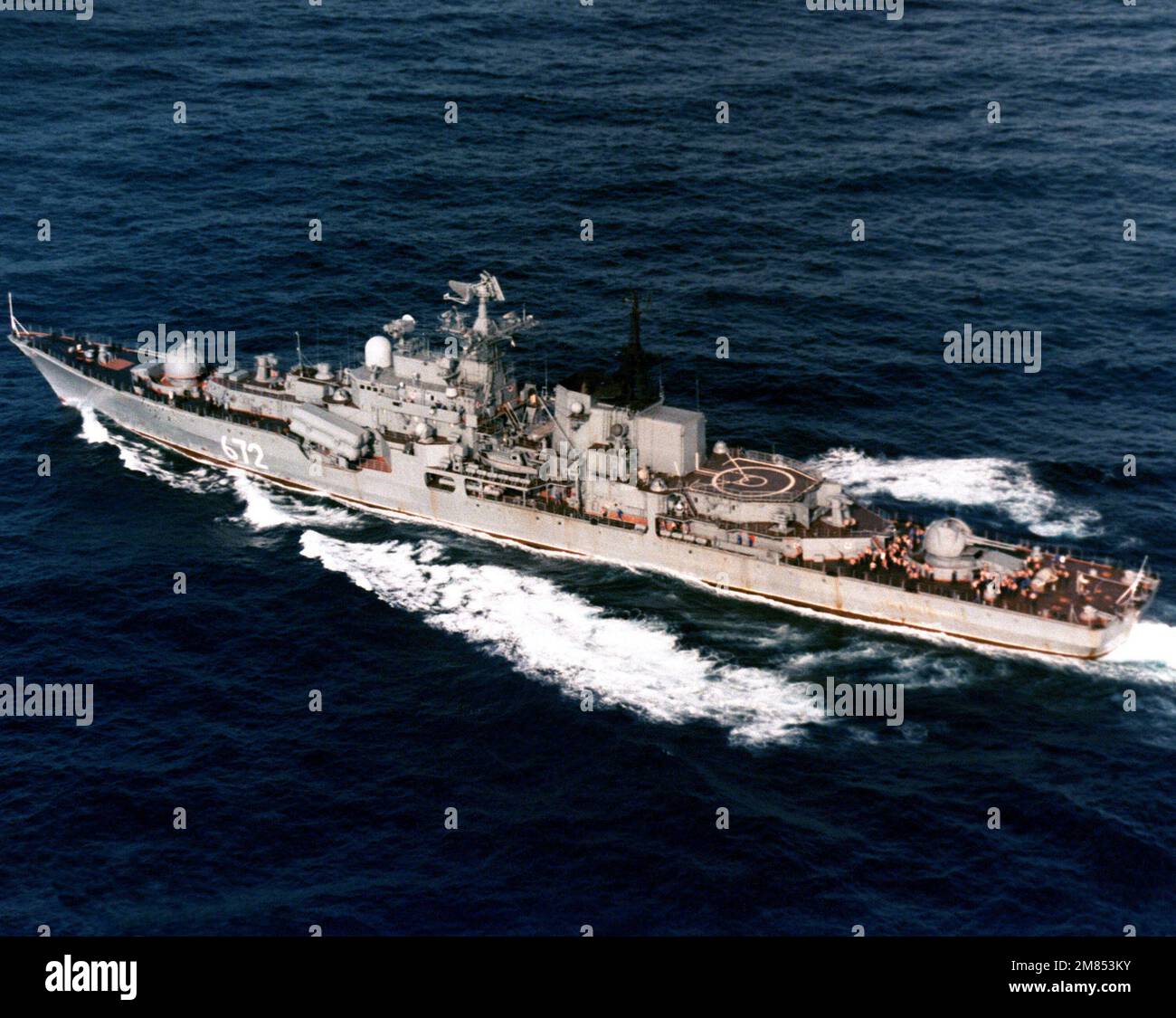Port quarter view of the Soviet Sovremennyy class guided missile ...