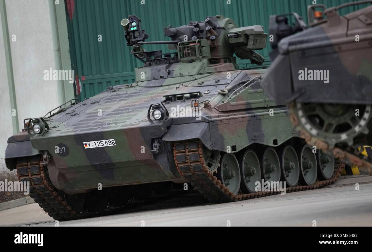 A Marder armored personnel carrier is on display during a presentation ...