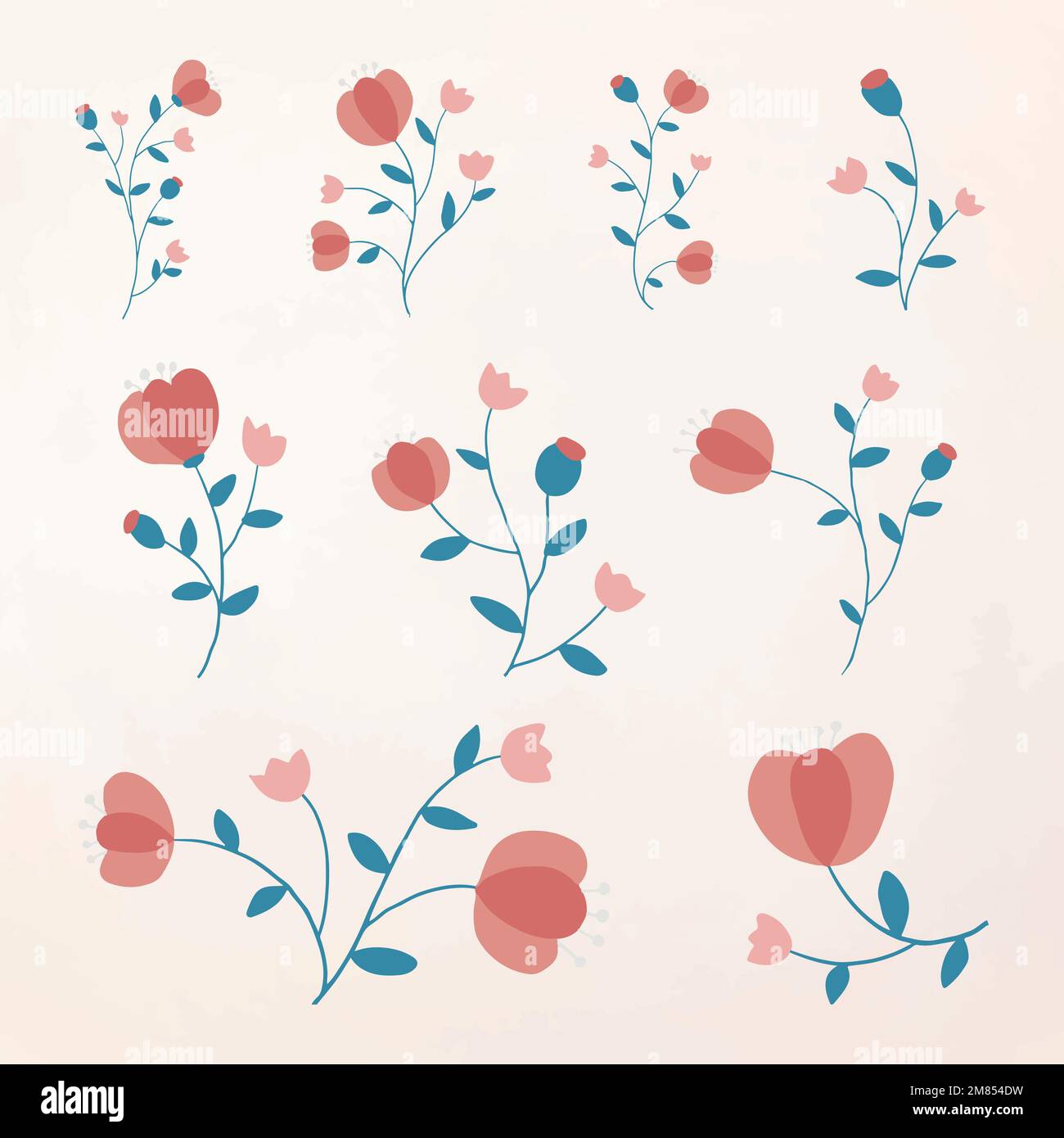 Cute pink flower element vector set feminine style Stock Vector Image ...