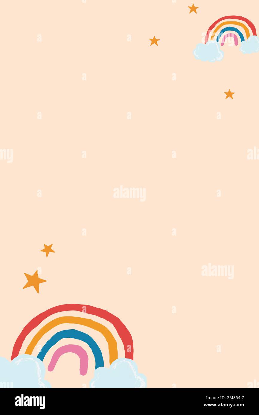 Cute rainbow frame vector in beige background cute hand drawn style ...