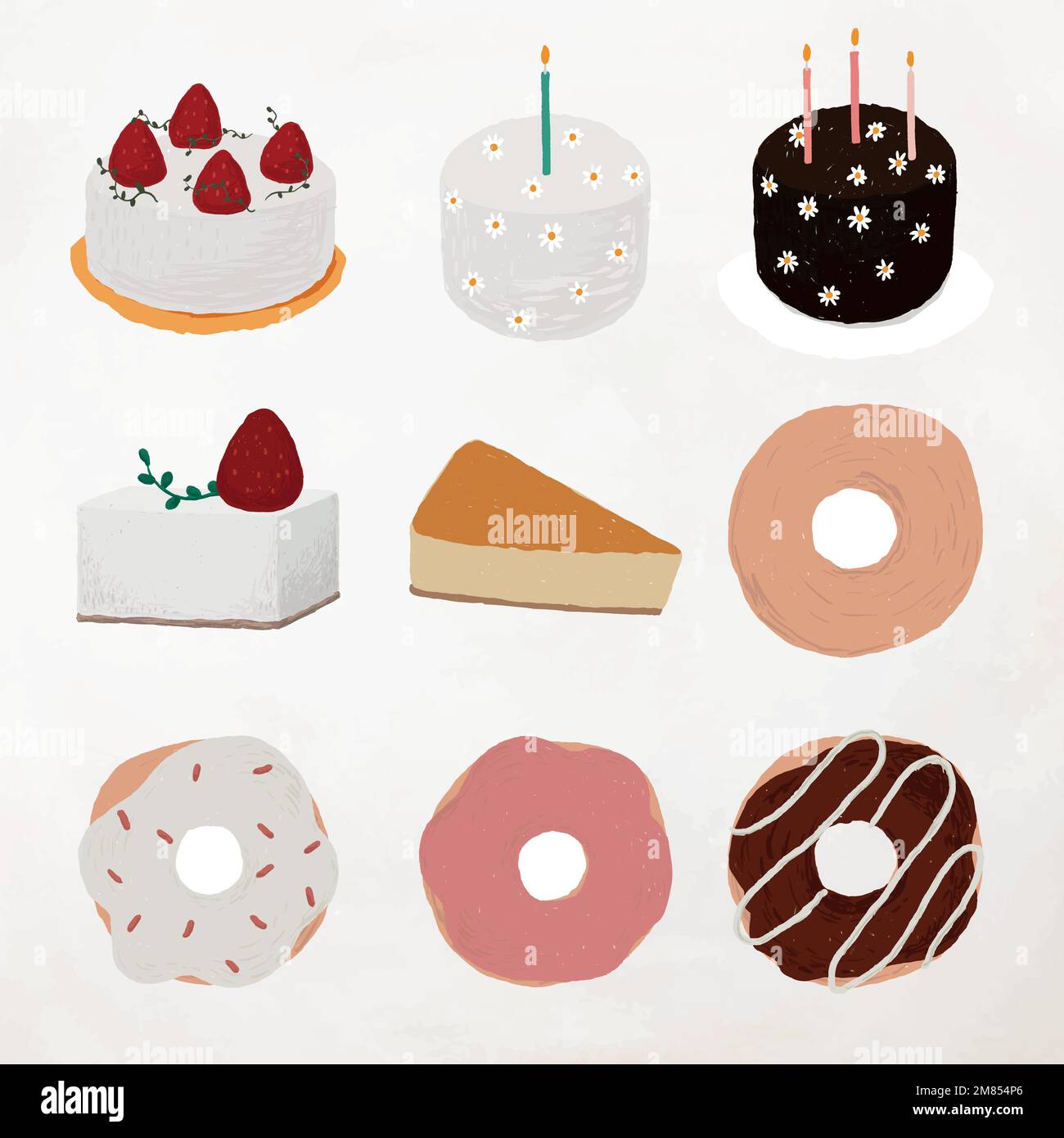 Cute dessert element vector set food drawing Stock Vector Image & Art ...