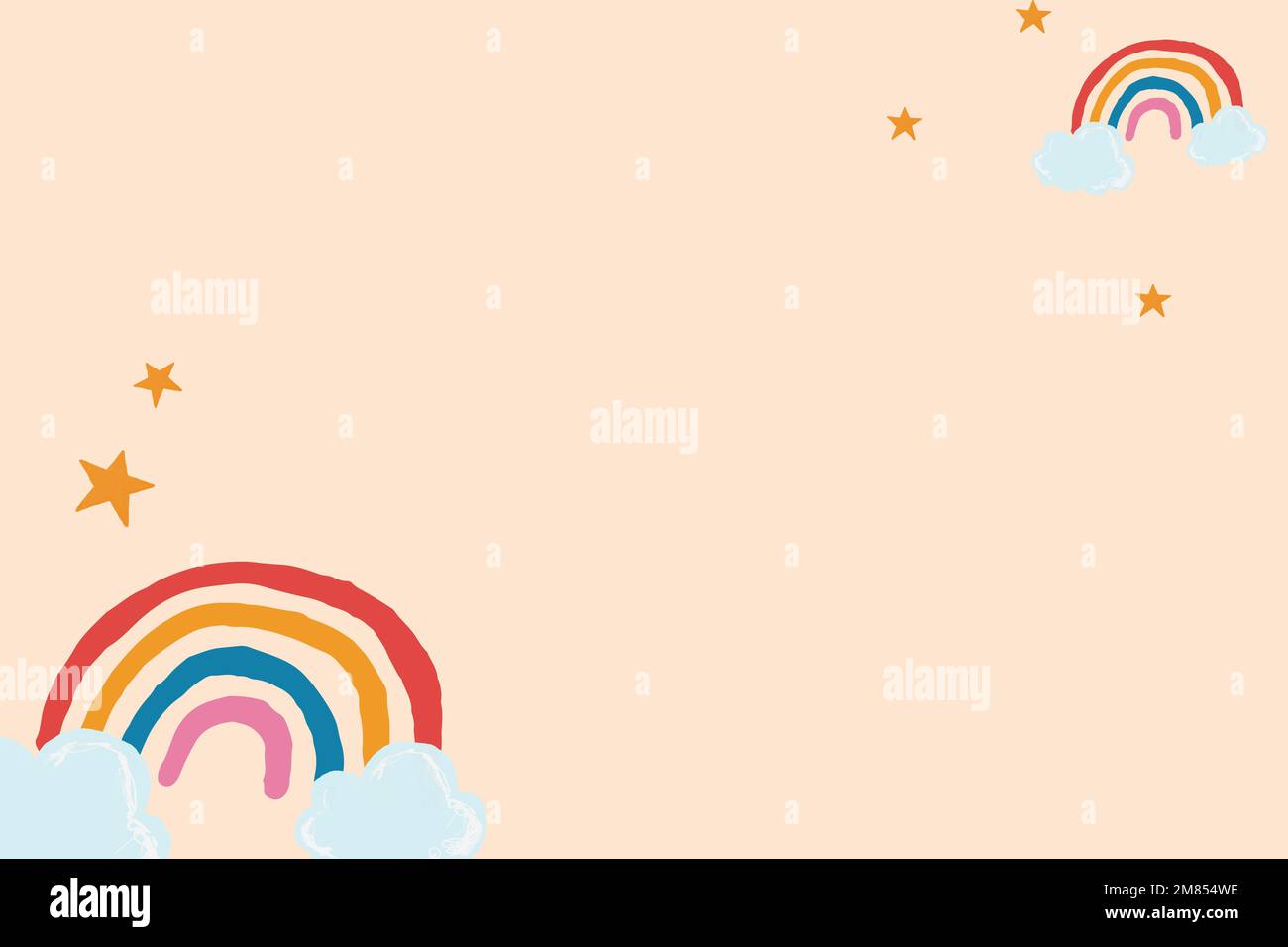 Cute rainbow frame vector in beige background cute hand drawn style ...