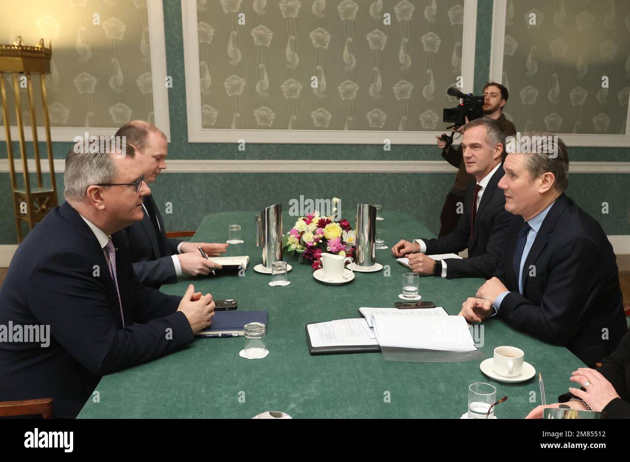 (left to right) DUP leader Jeffrey Donaldson, DUP party member Gordon ...