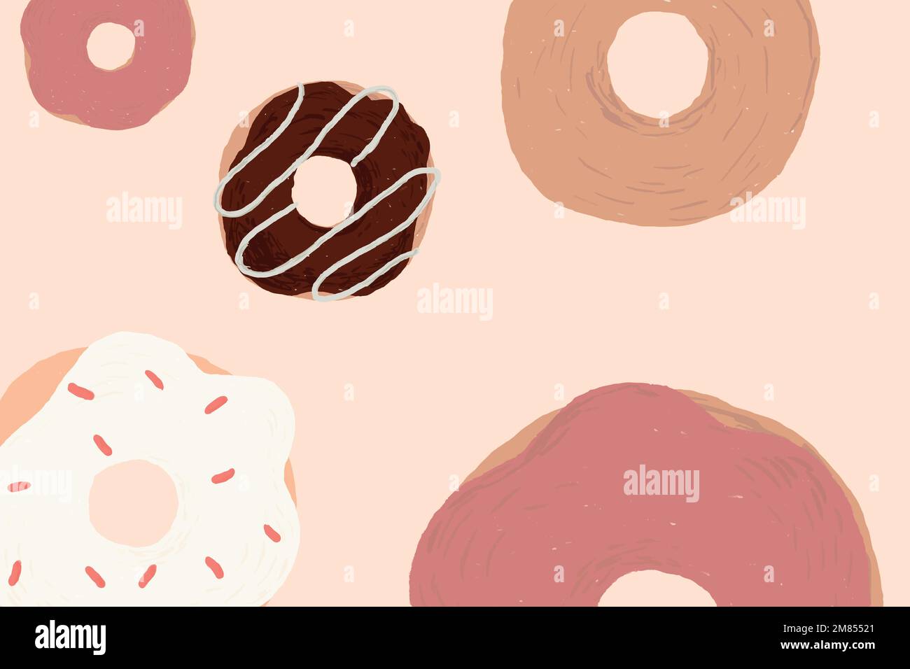 Cute donut patterned background vector in pink cute hand drawn style ...