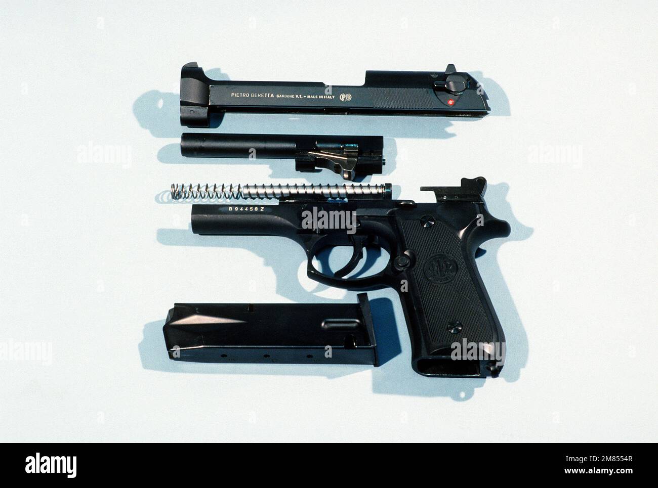 A field-stripped Beretta 92SB-F 9mm semiautomatic pistol. Country ...