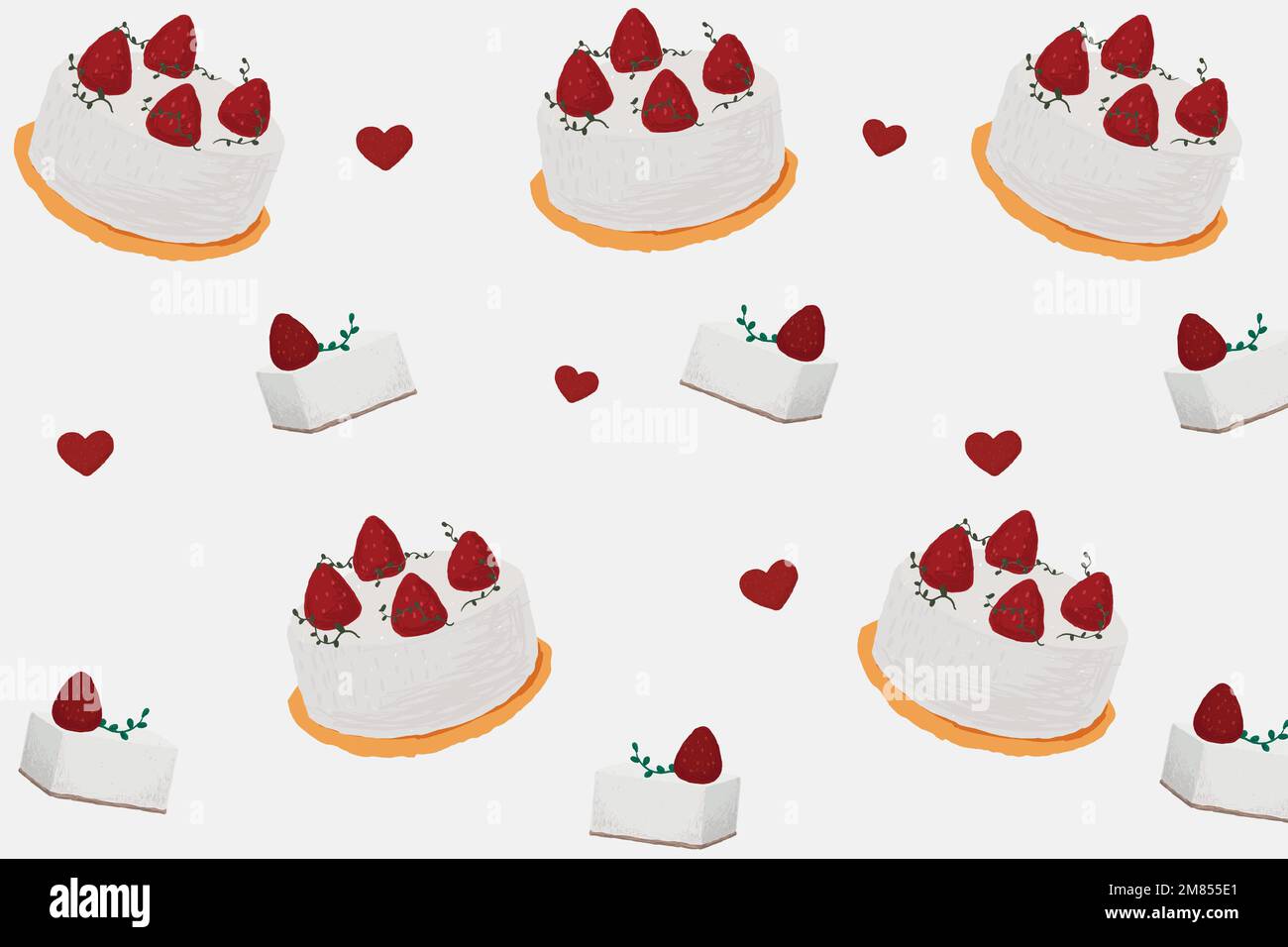 Strawberry cake patterned background vector cute hand drawn style Stock ...
