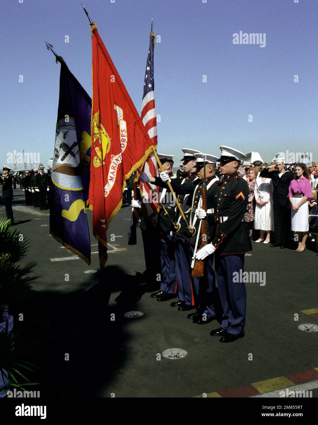 A U. S. Marine Corps honor guard participates in the change of command ...