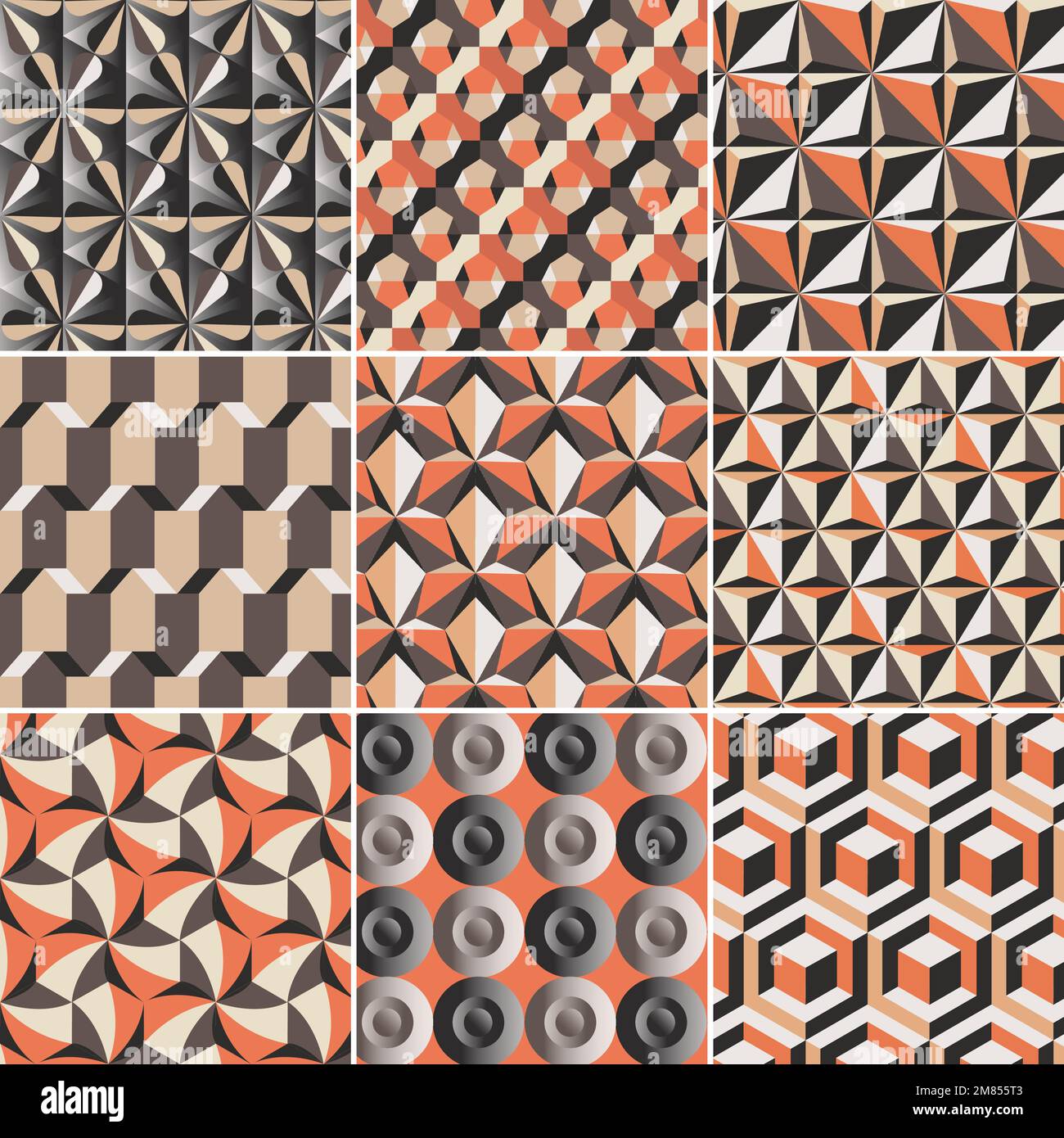 Retro 3D geometric pattern vector orange background set Stock Vector ...