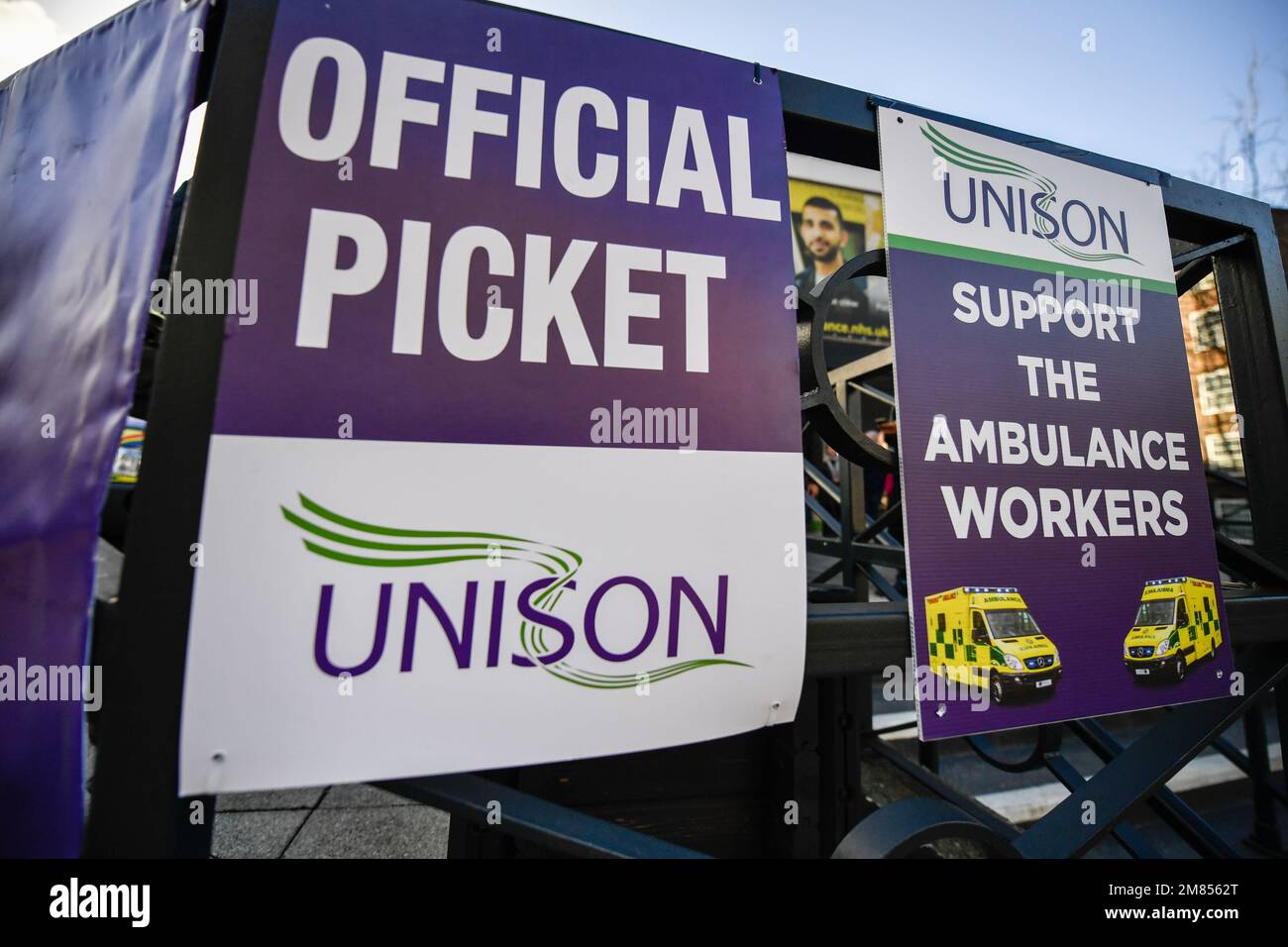 London, UK. 11th Jan, 2023. Official Picket Line Banner seen during the ...