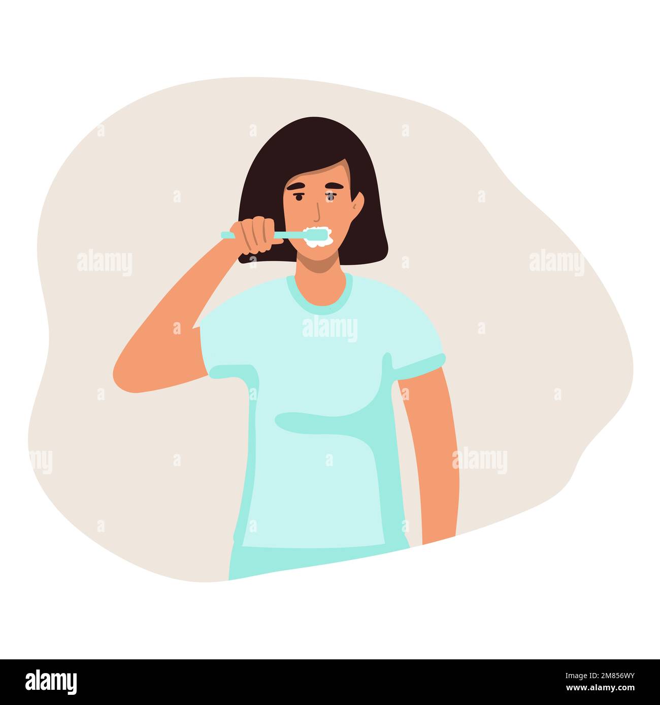 girl brushing his teeth. Brushing teeth for oral hygiene. Clean white ...