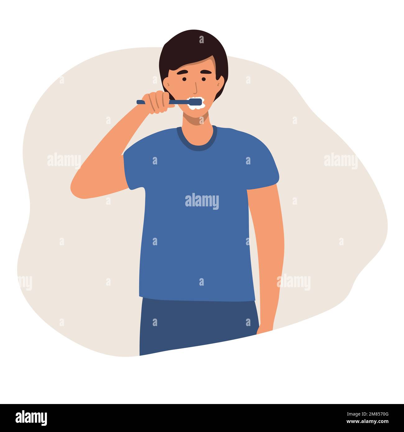 Cartoon man brushing his teeth isolated on white Stock Vector Image ...