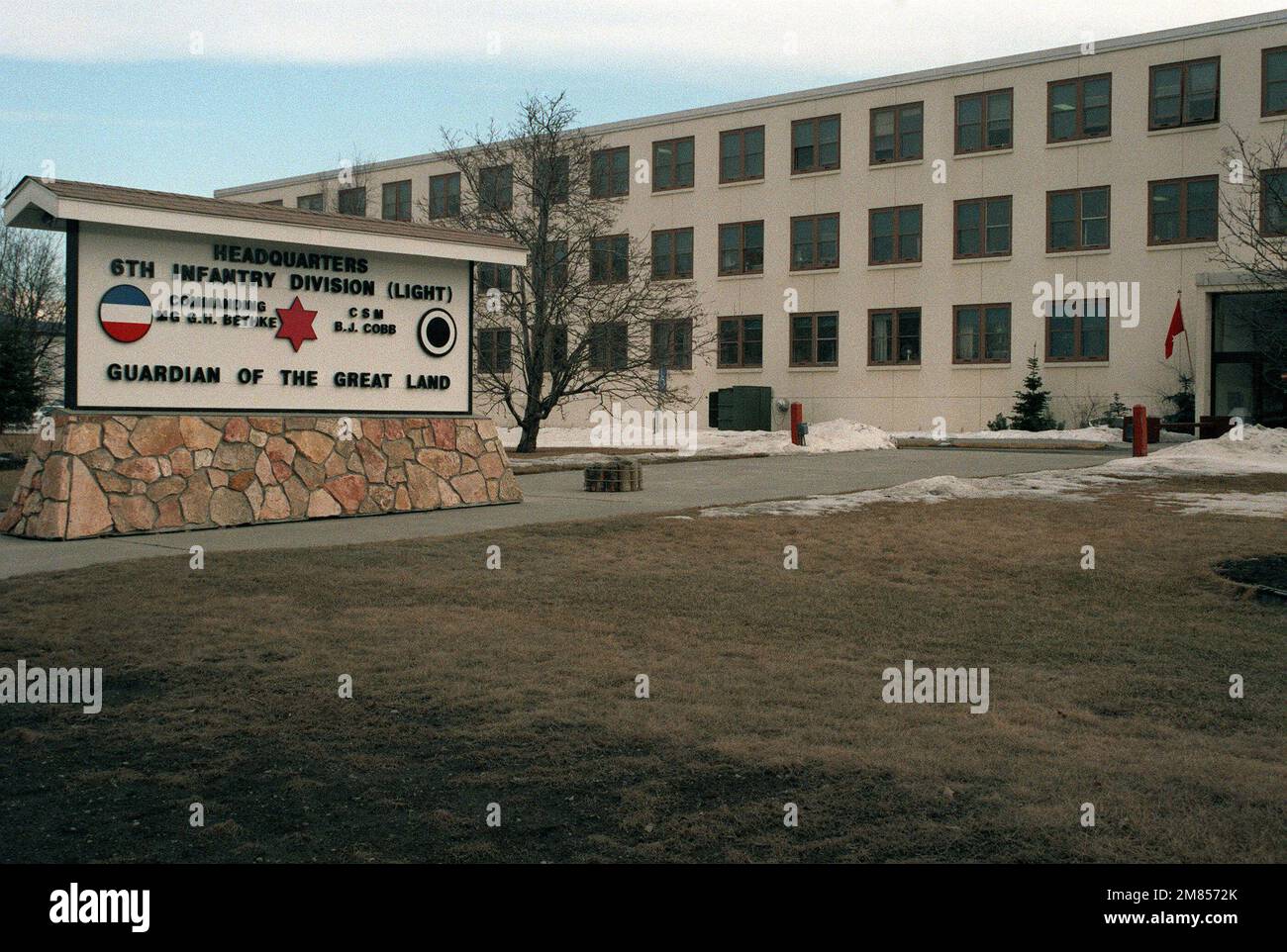 A front view of the headquarters building of the 6th Infantry Division ...