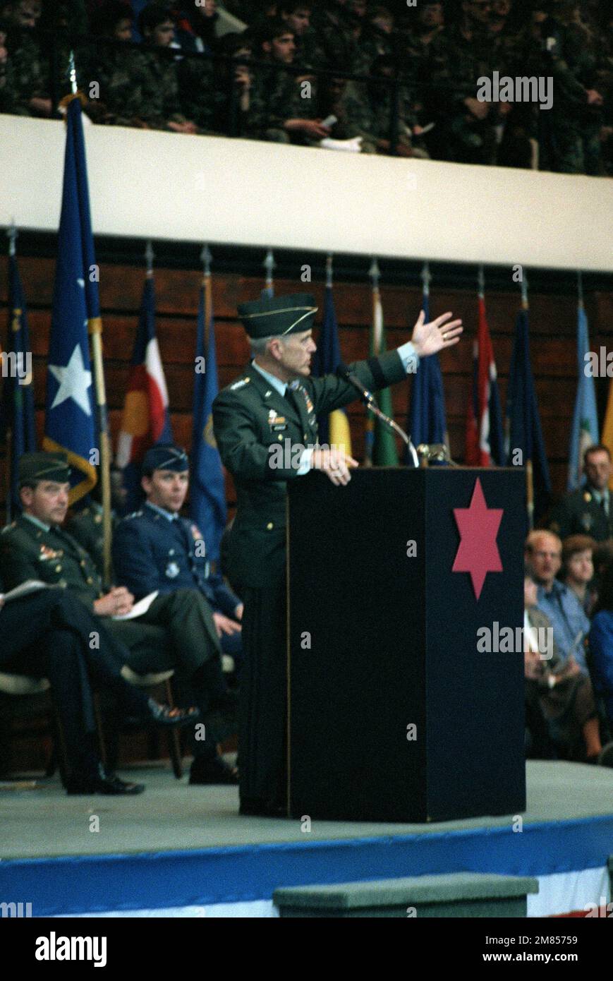 GEN John A. Wickham Jr. welcomes attendees at the activation ceremony ...