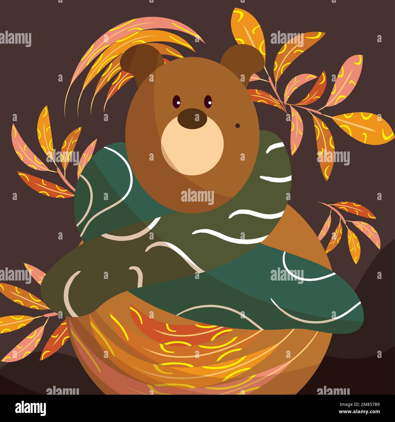 Colored happy autumn concept poster Bear with scarf character Vector ...