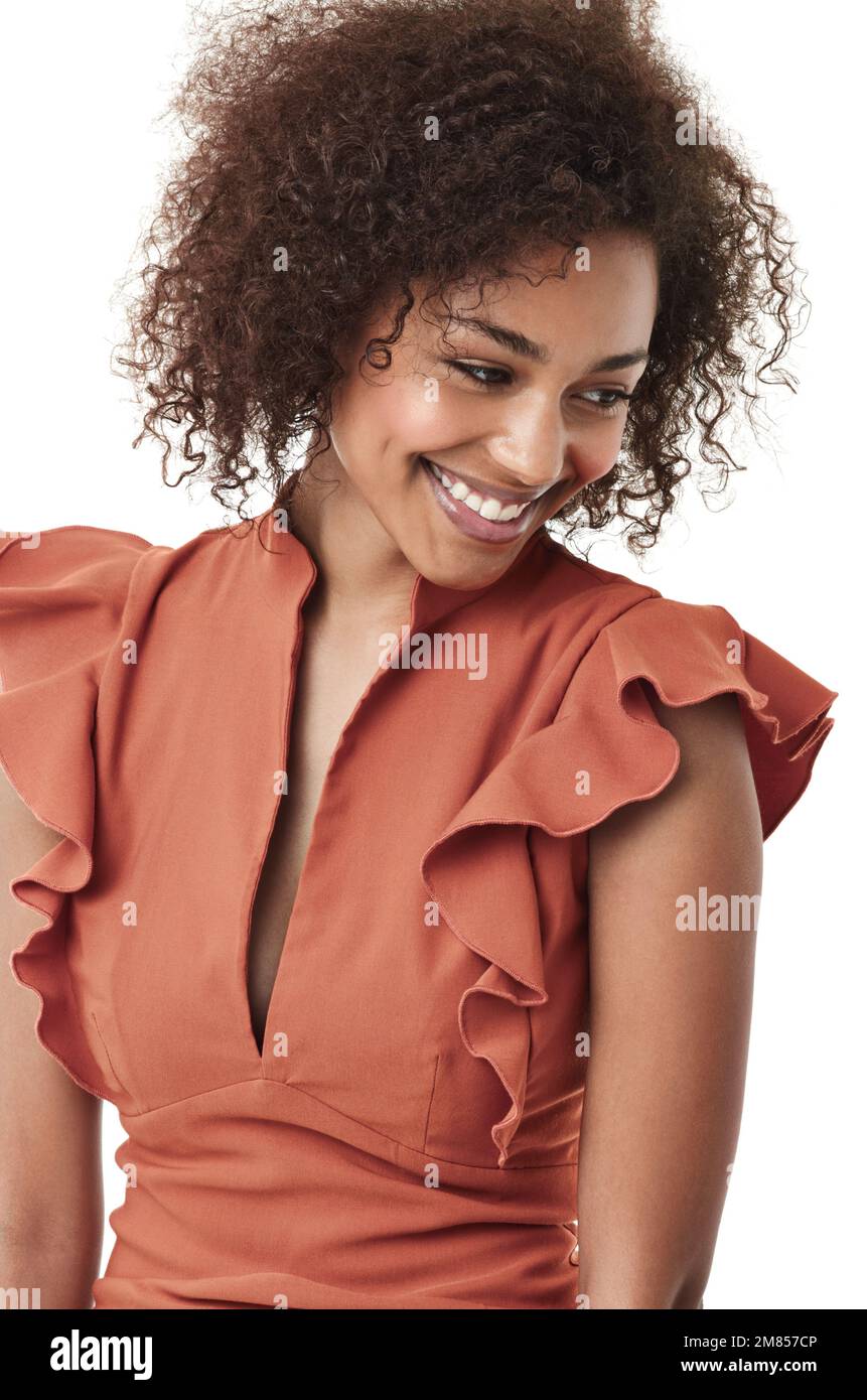 Showing off a demure style. Cute young african american woman looking ...