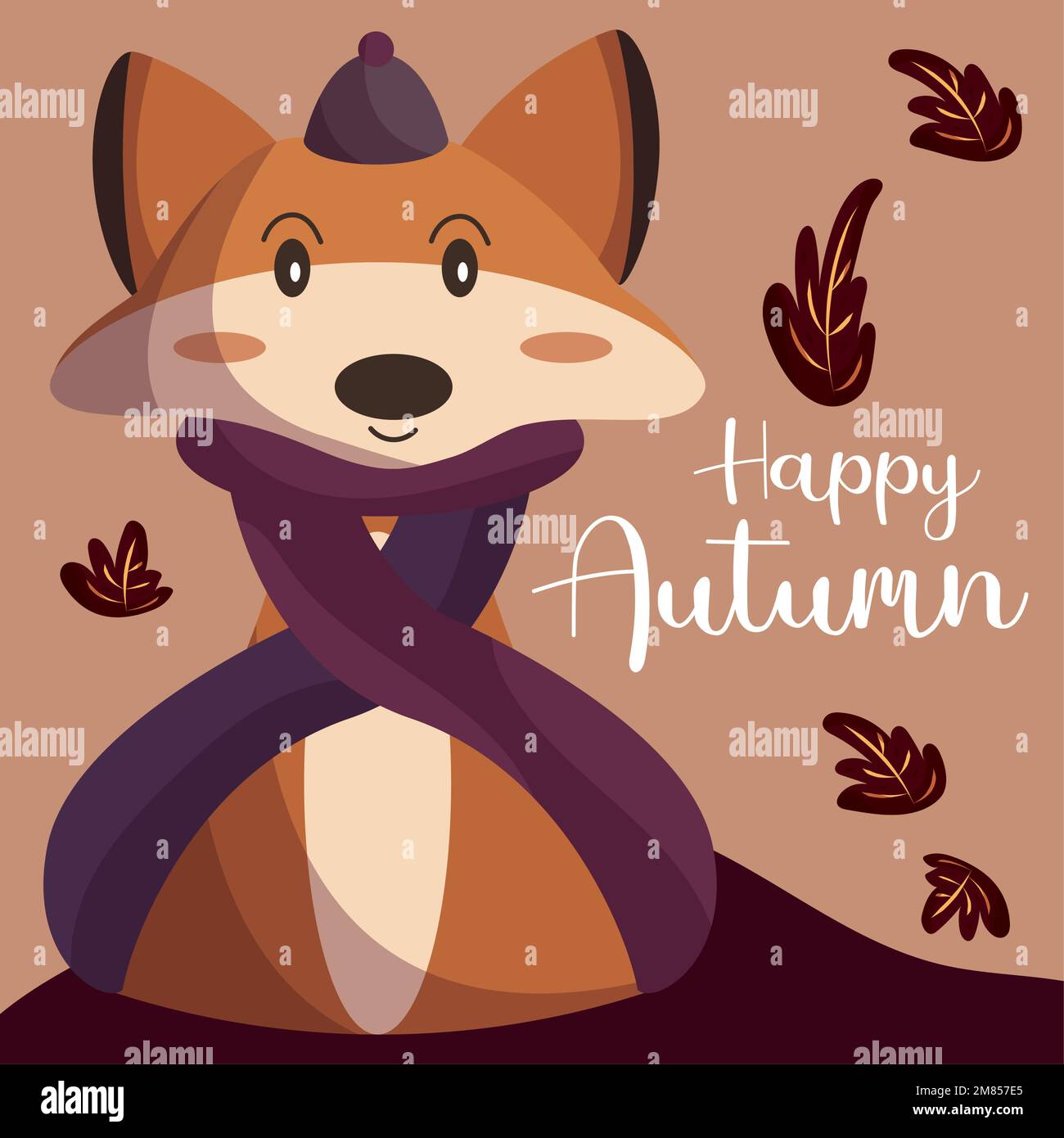 Colored happy autumn concept poster Cute fox with scarf Vector Stock ...