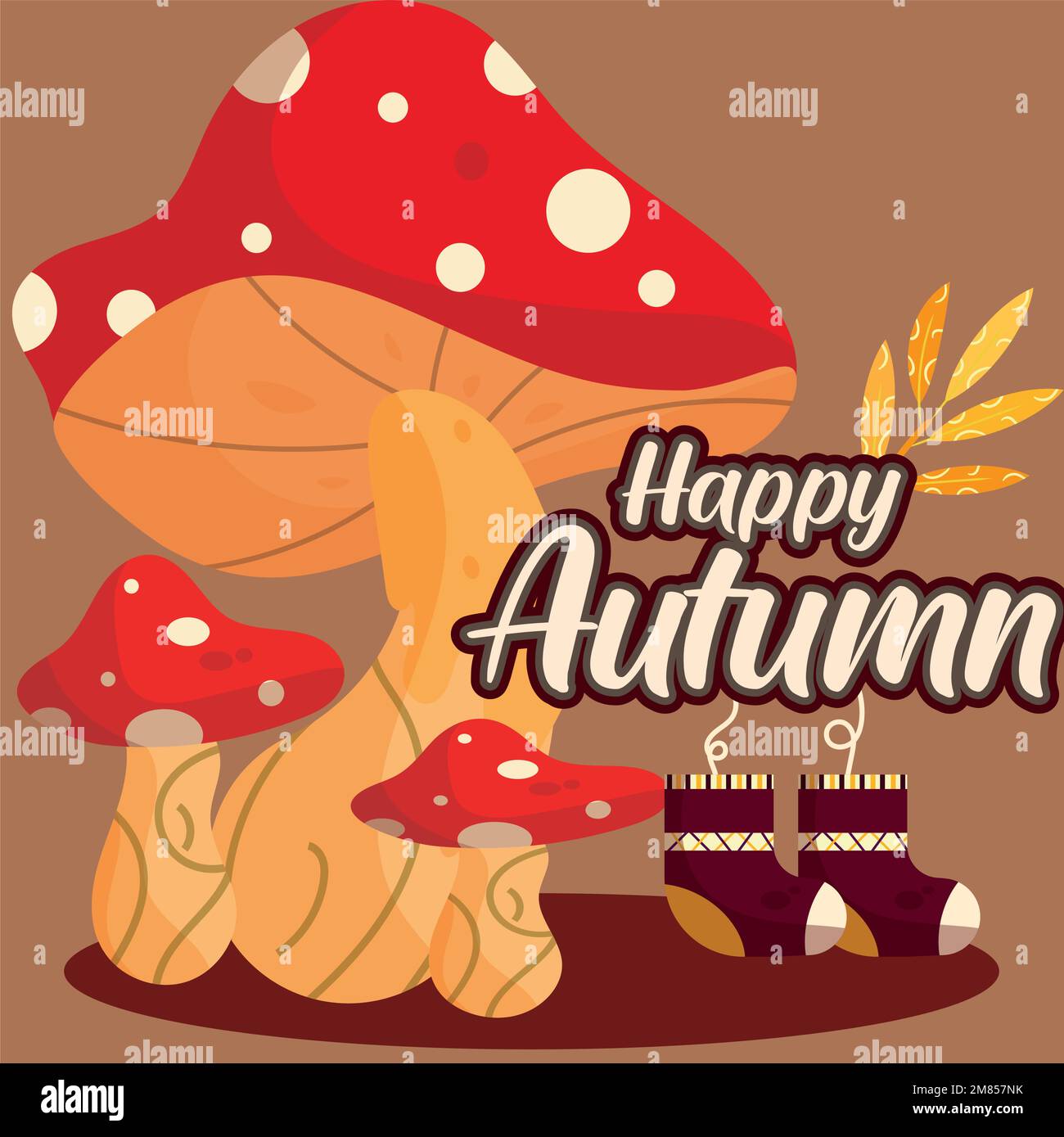 Colored happy autumn concept poster Group of winter mushrooms Vector ...