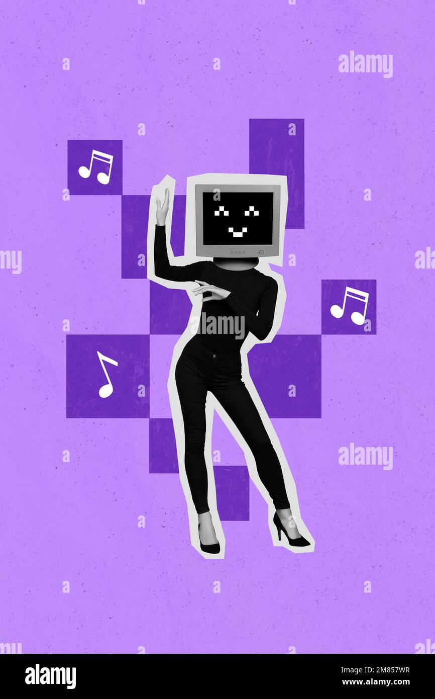 Photo collage cartoon comics picture of funny funky lady smiling ...