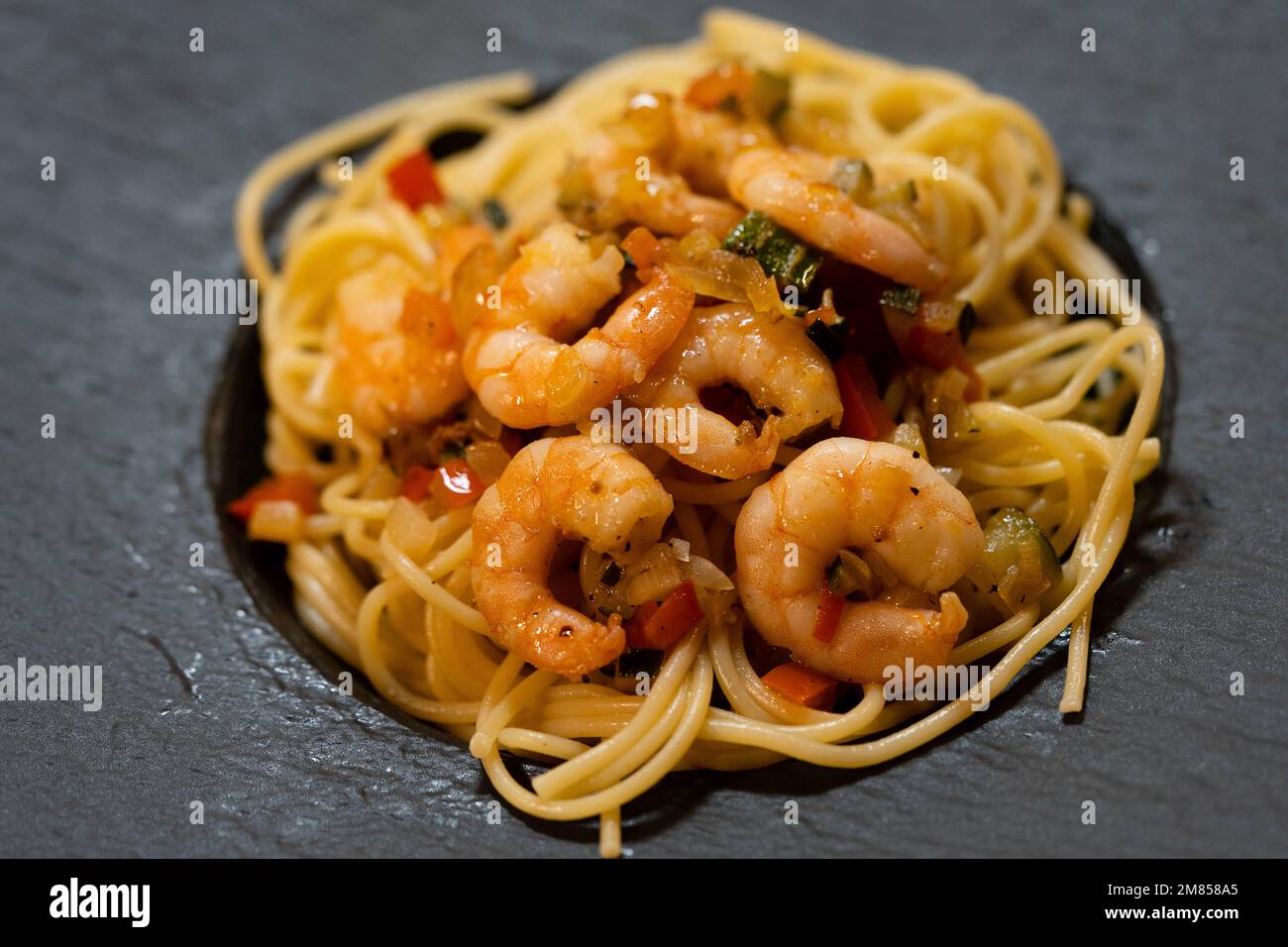 Spaghetti alla busara pasta with shrimps an Italien specialty Stock ...
