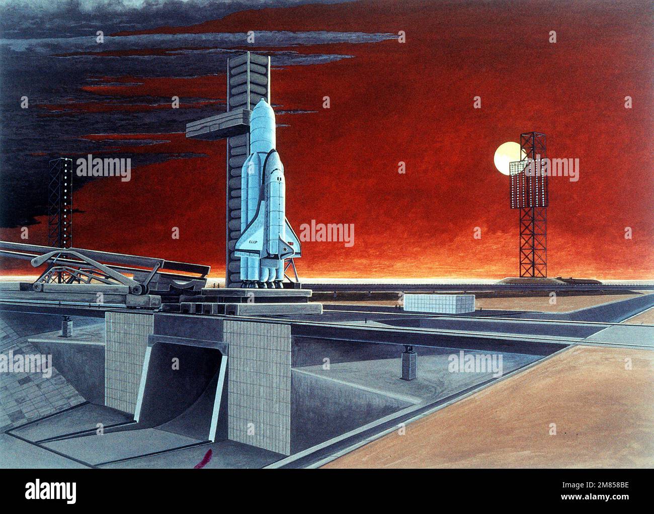 An artist's concept of a Soviet space shuttle and heavy-lift launch ...