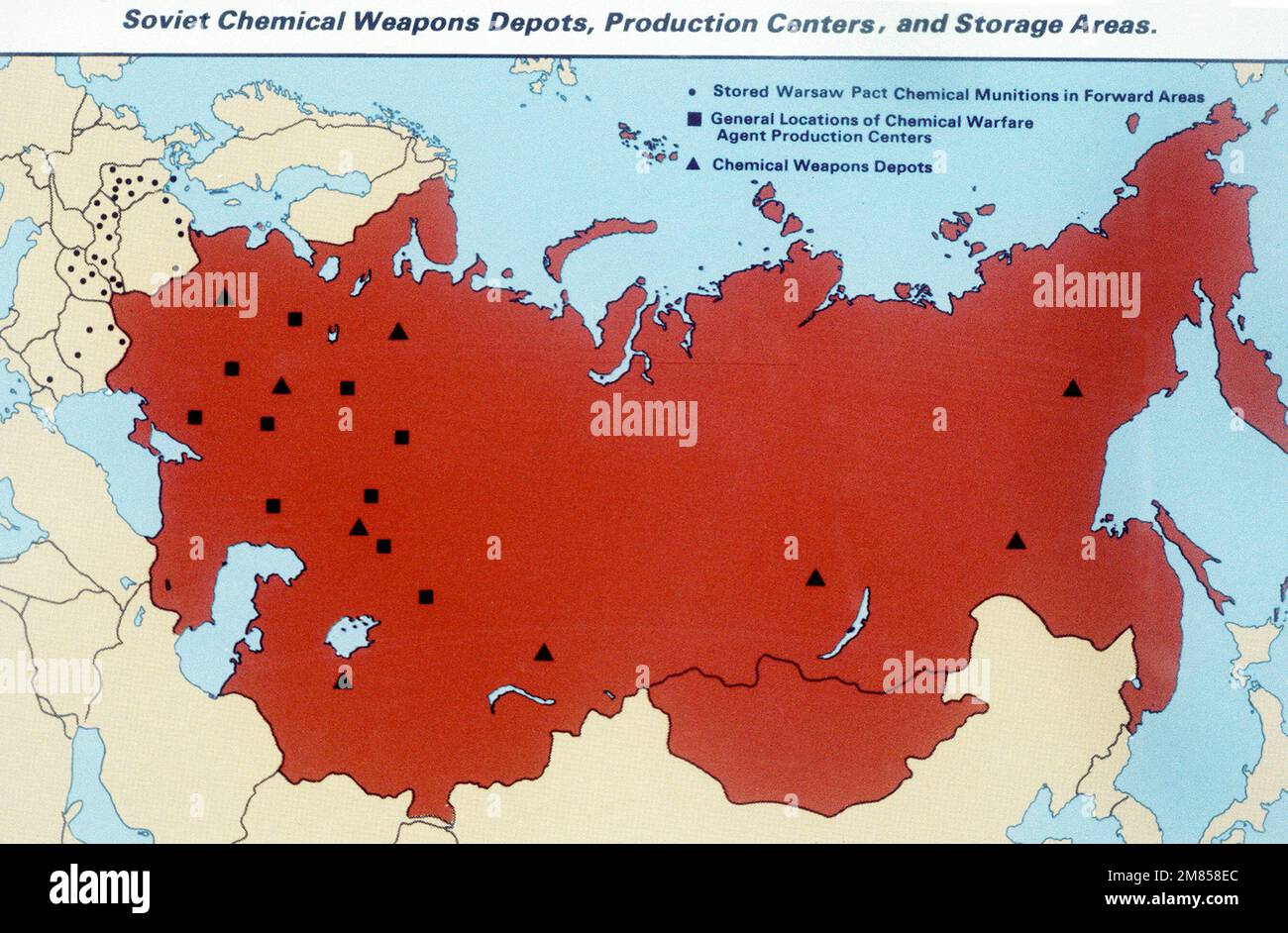 A map of Soviet chemical weapons depots, production centers, and ...