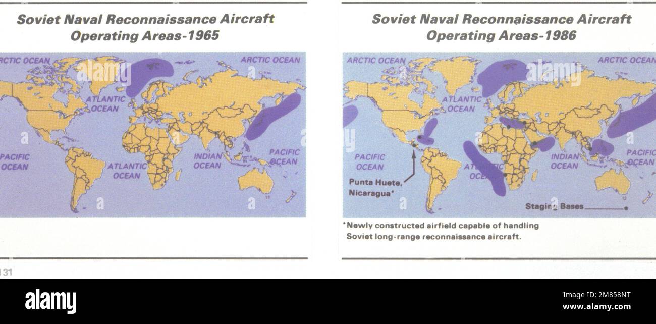 Two maps comparing Soviet naval reconnaissance aircraft operating areas ...