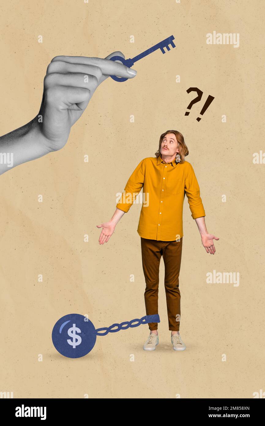 Creative 3d photo collage artwork graphics painting of arm locking key ...