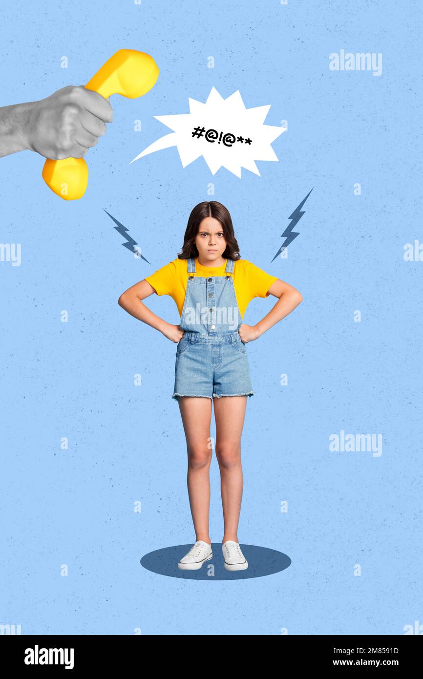 Exclusive magazine picture sketch collage image of angry little child ...