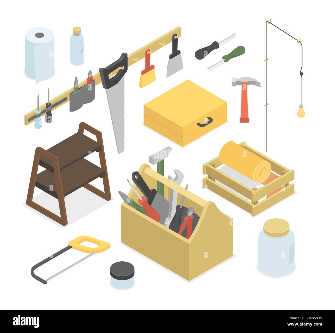 Tools for carpenter - modern vector colorful isometric illustrations ...
