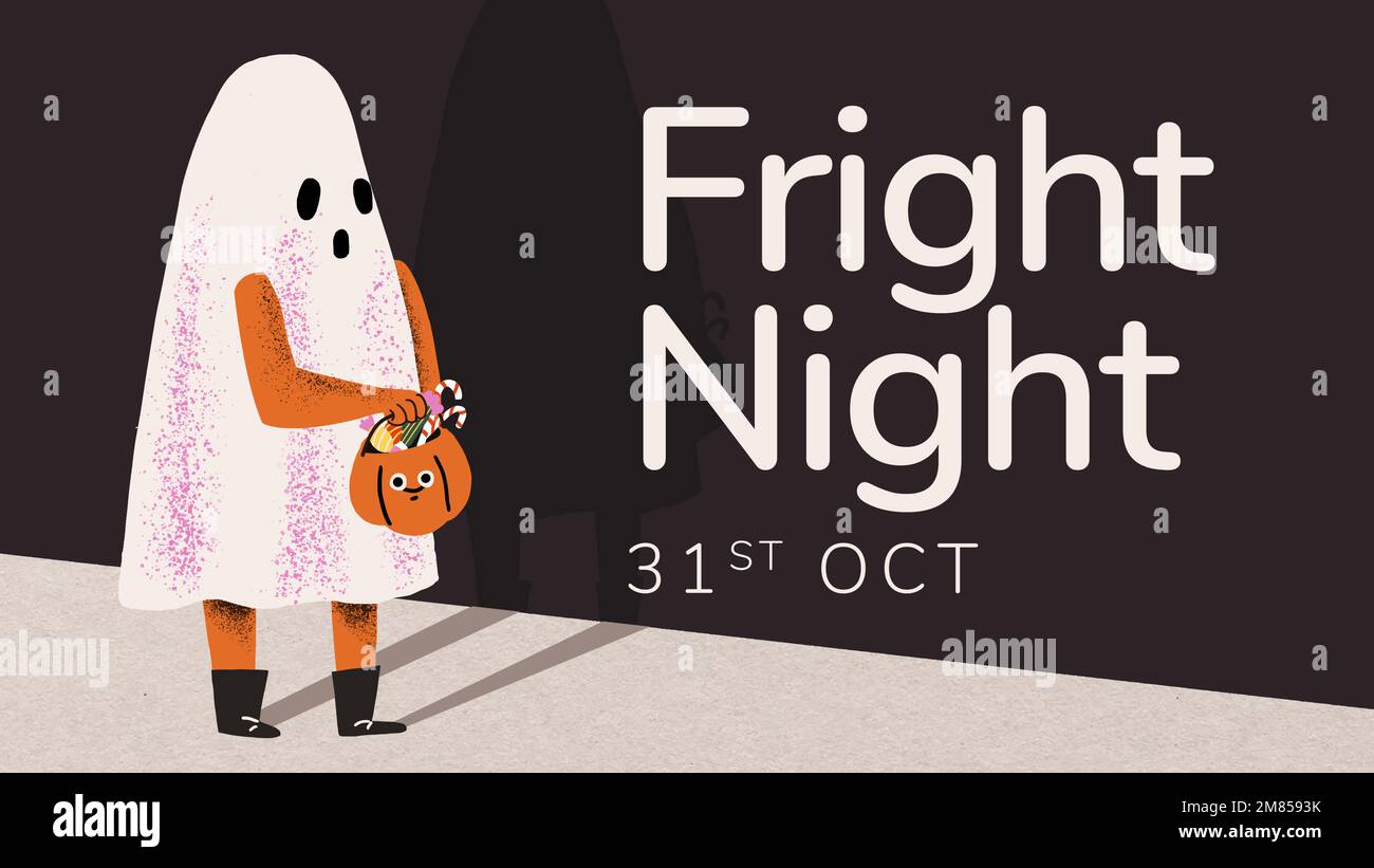 Halloween banner template vector, cute white ghost fright night theme ...