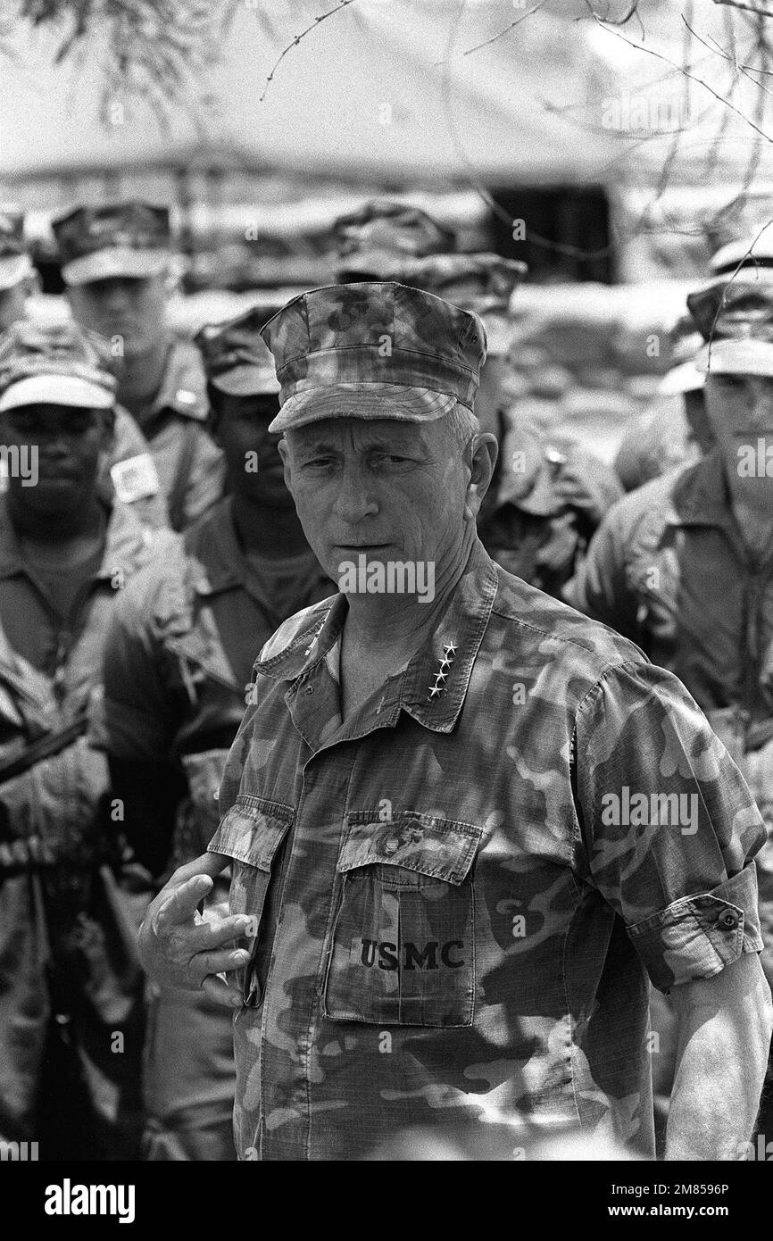 GEN Robert H. Barrow, commandant of the Marine Corps, speaks to members ...