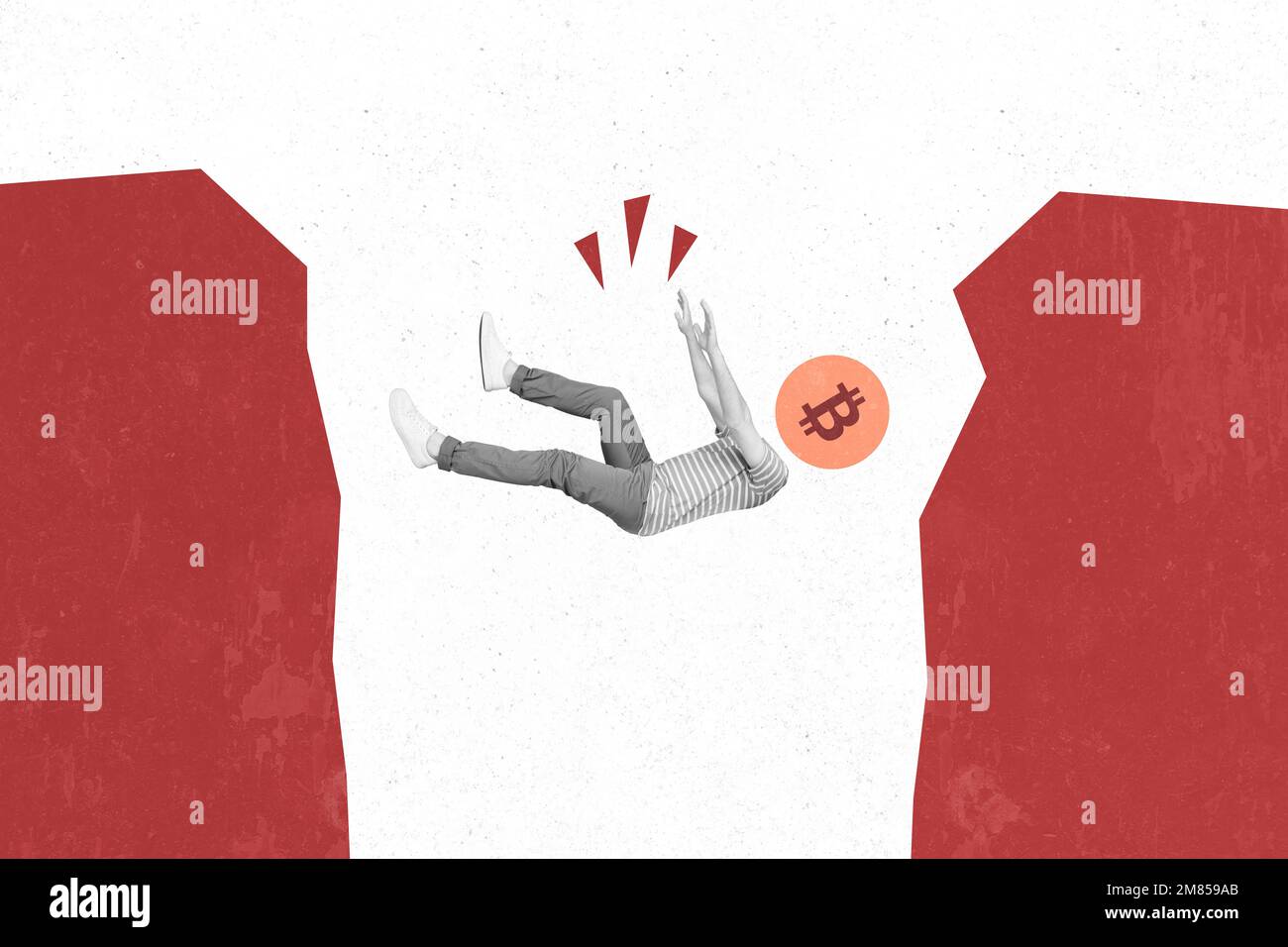 Collage photo concept economic collapse falling down bitcoin headless ...