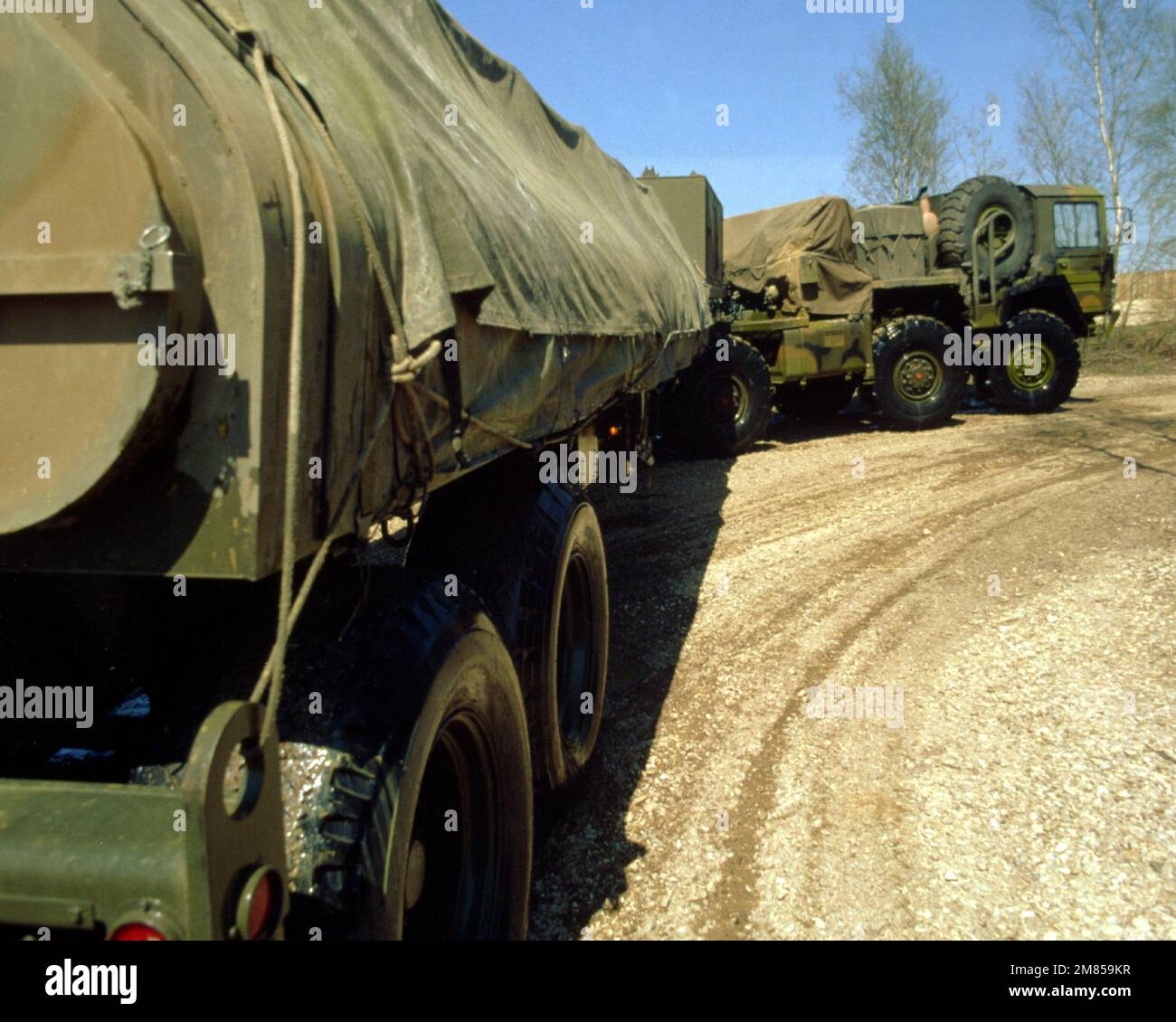 A right rear view of a ground-launched cruise missile transporter ...