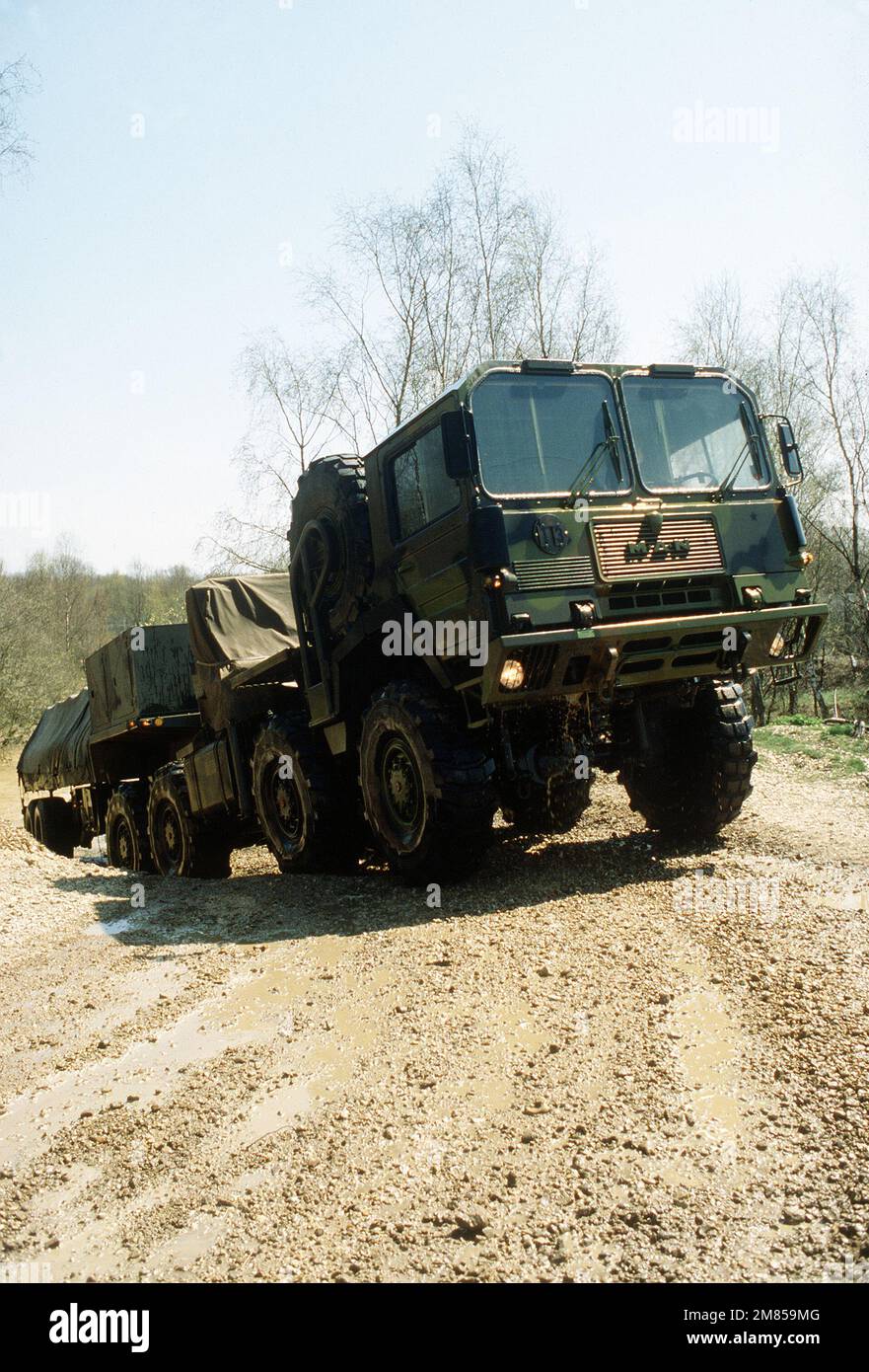 A front view of a ground-launched cruise missile transporter-erector ...