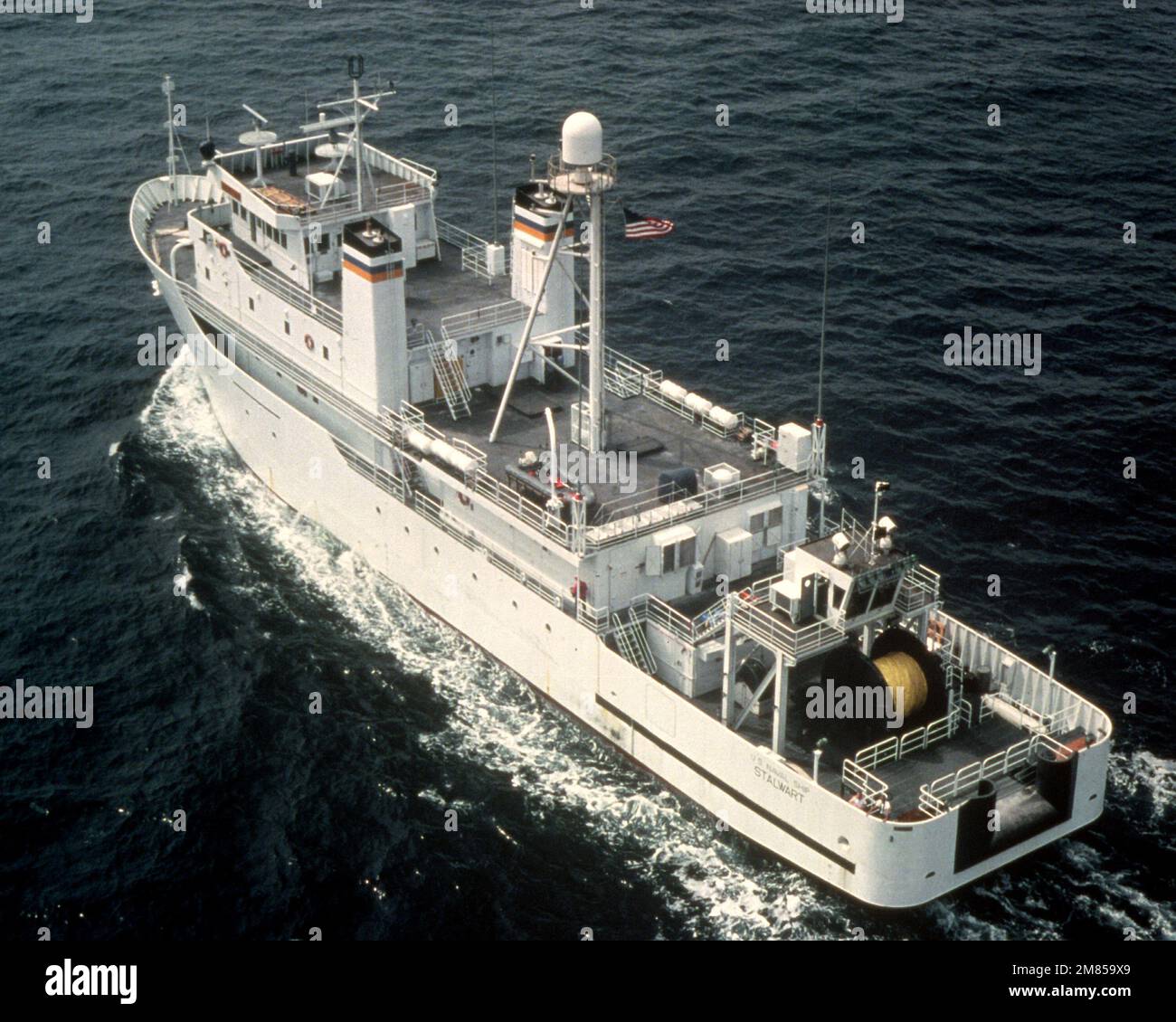 A port quarter view of the ocean surveillance ship USNS STALWART (T ...