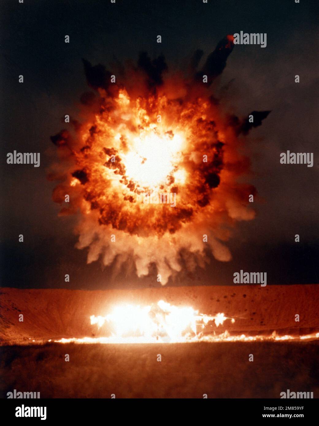 The explosion and blast fragments from a BGM-109 Tomahawk cruise ...