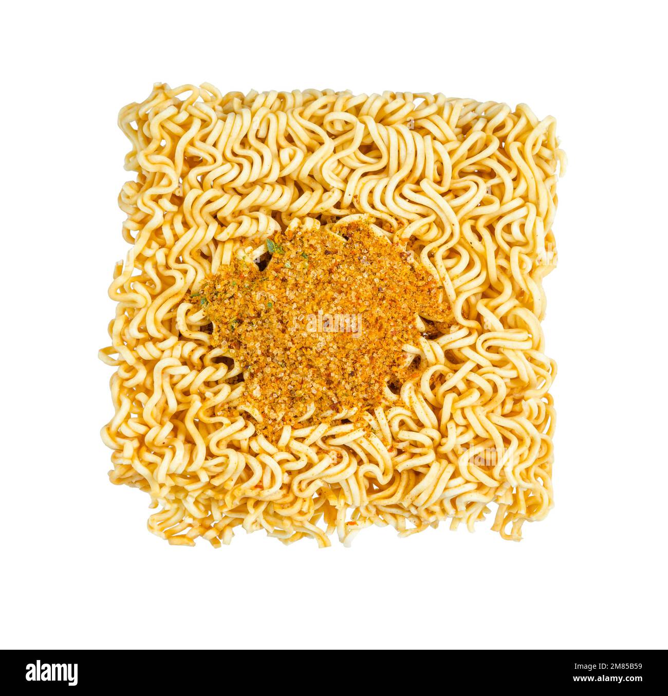 Dried instant noodles with flavouring isolated on white background ...