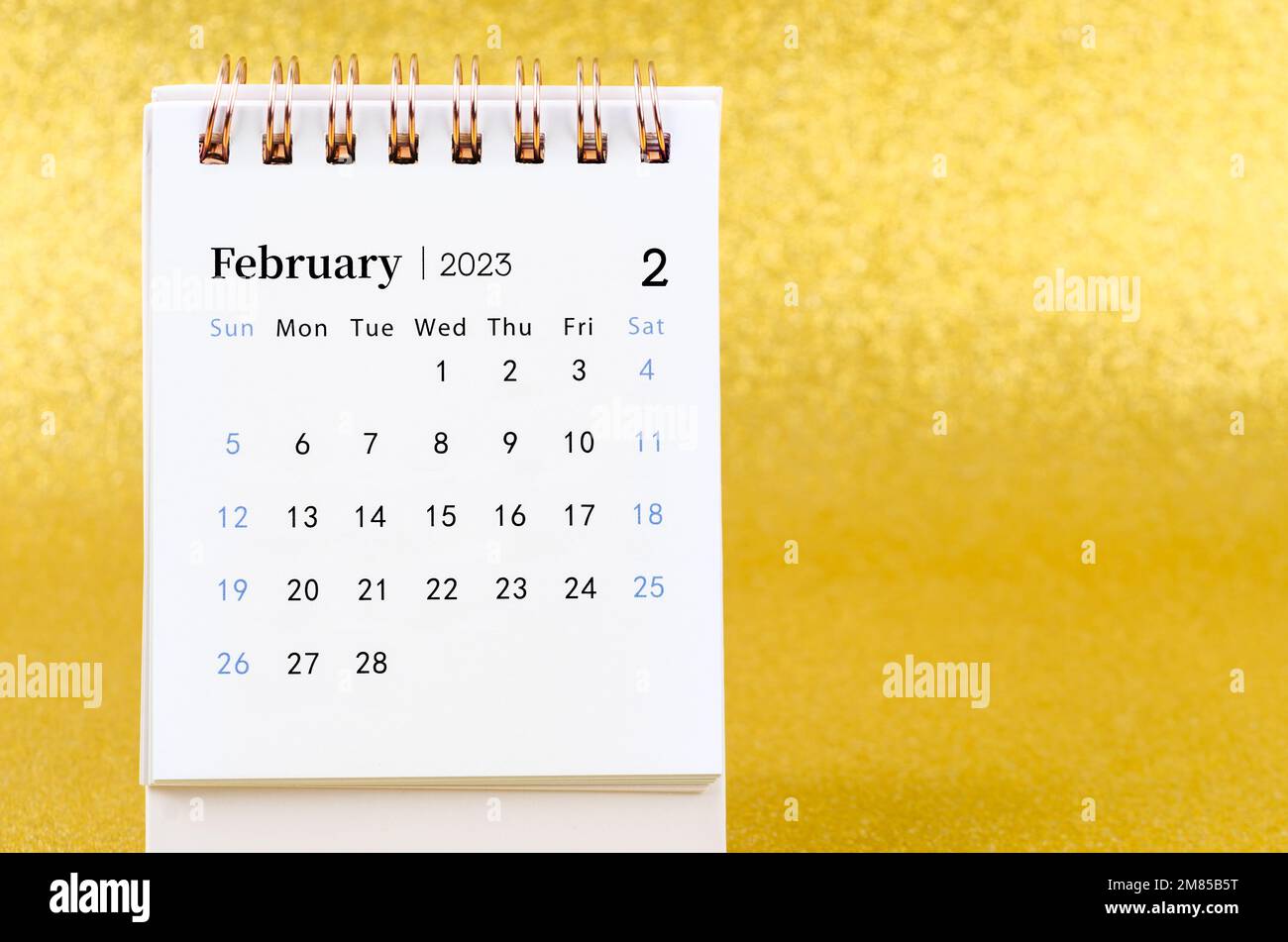 February 2023 Monthly desk calendar for 2023 year on golden color ...