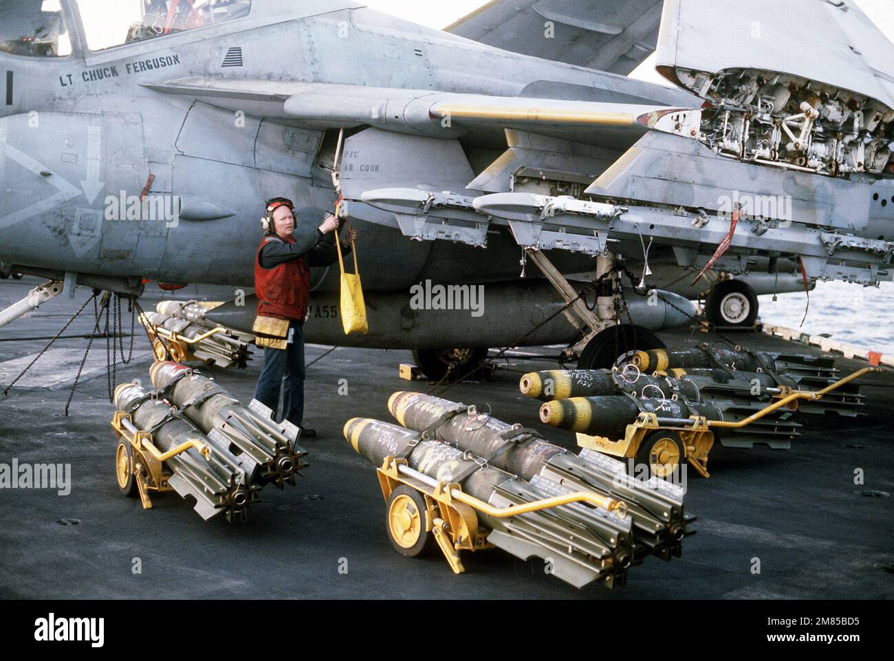Aviation ordnancemen aboard the aircraft carrier USS CORAL SEA (CV-43 ...