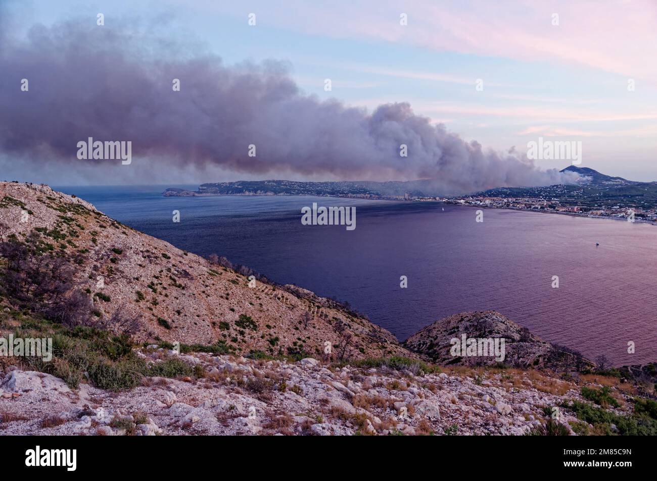 The forest fire near the sea coast in Alicante, Spain Stock Photo - Alamy