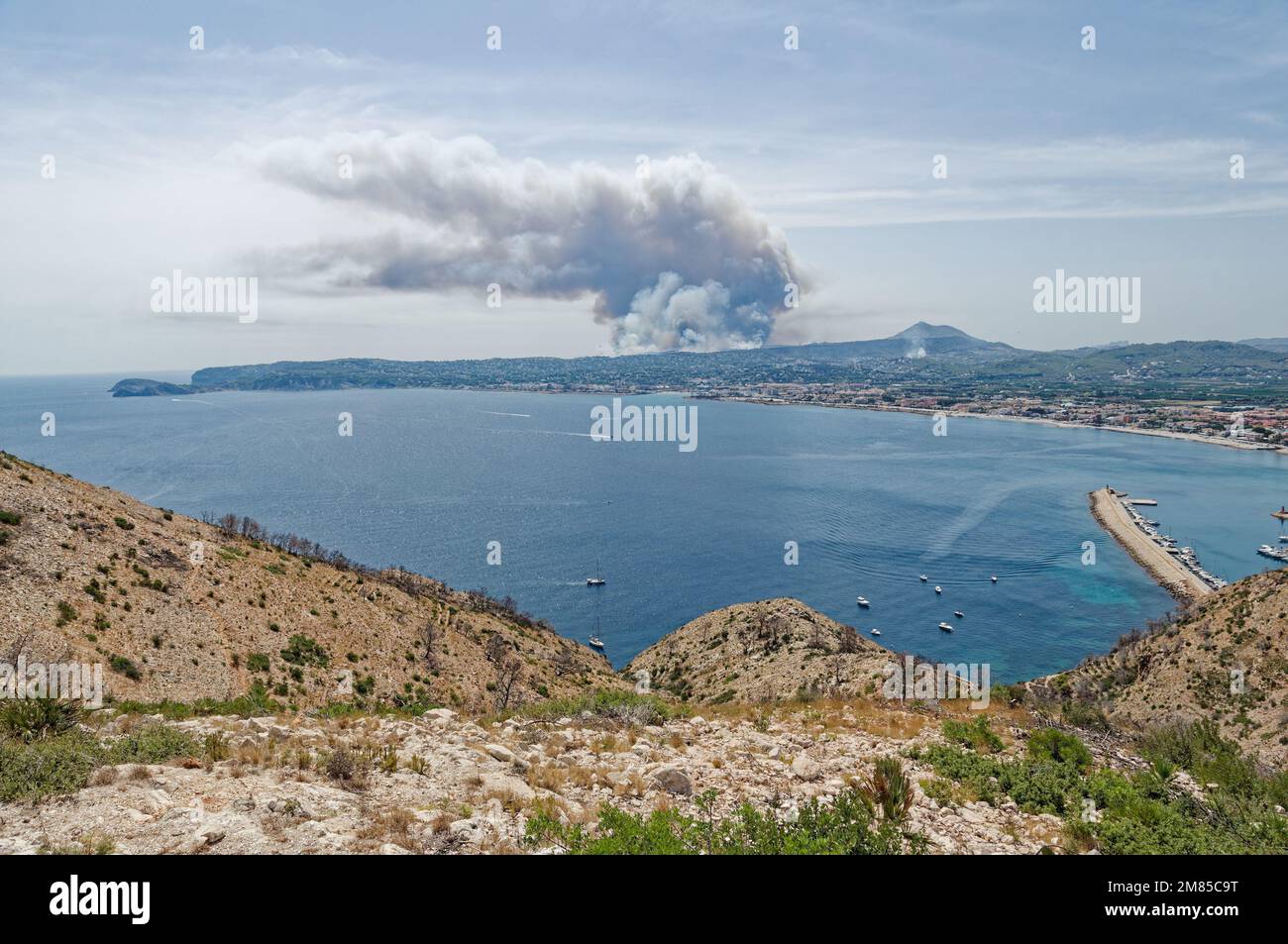 The forest fire near the sea coast in Alicante, Spain Stock Photo - Alamy