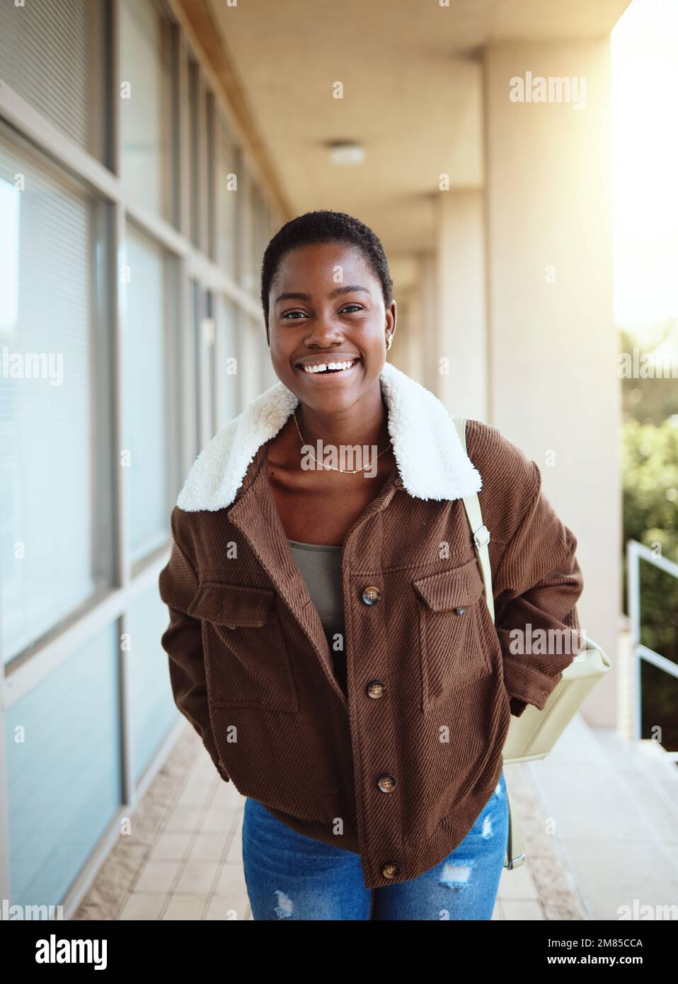 Black woman, student and portrait smile for university, education or ...